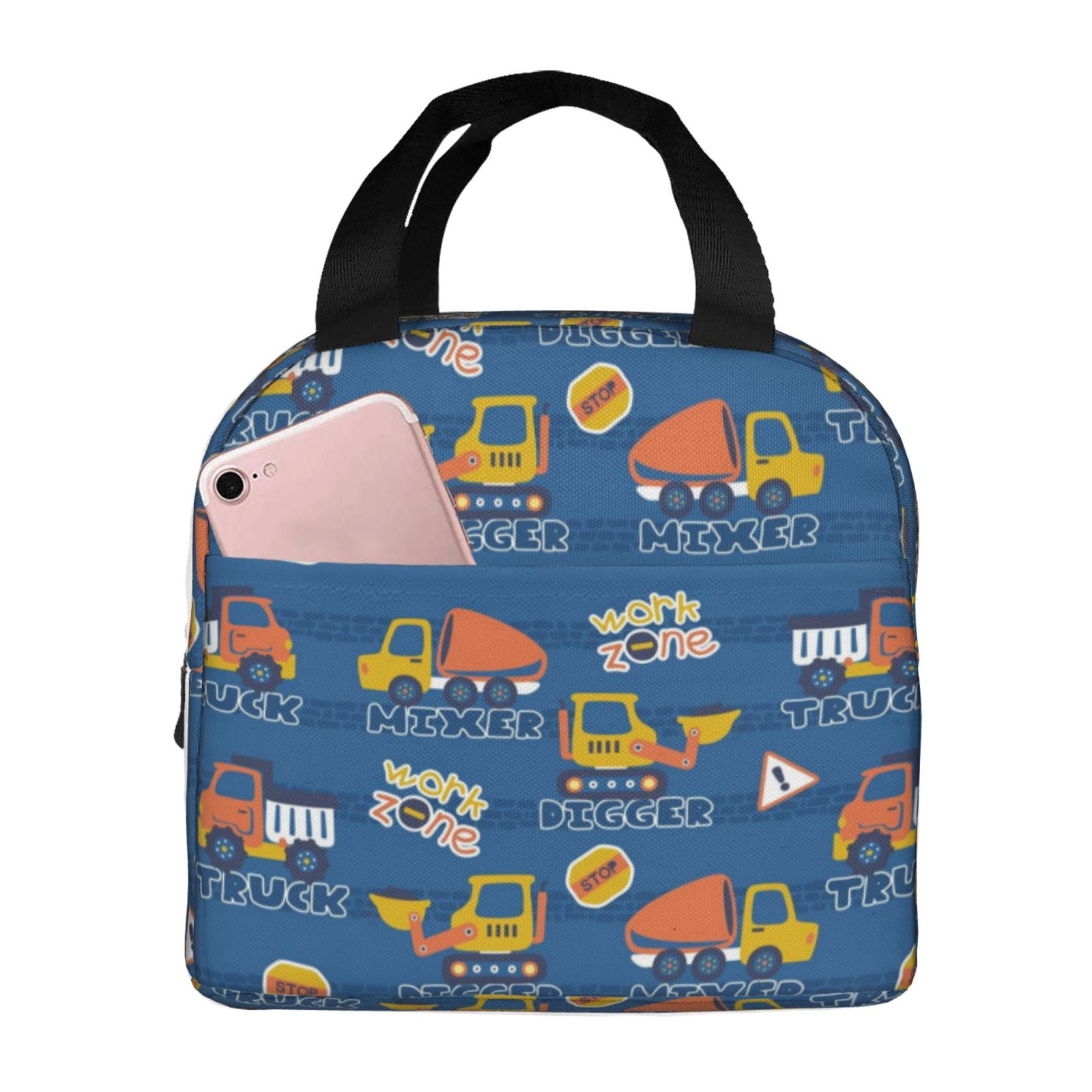 Bingfone Construction Vehicles Print Lunch Bag Insulated Lunch Box ...
