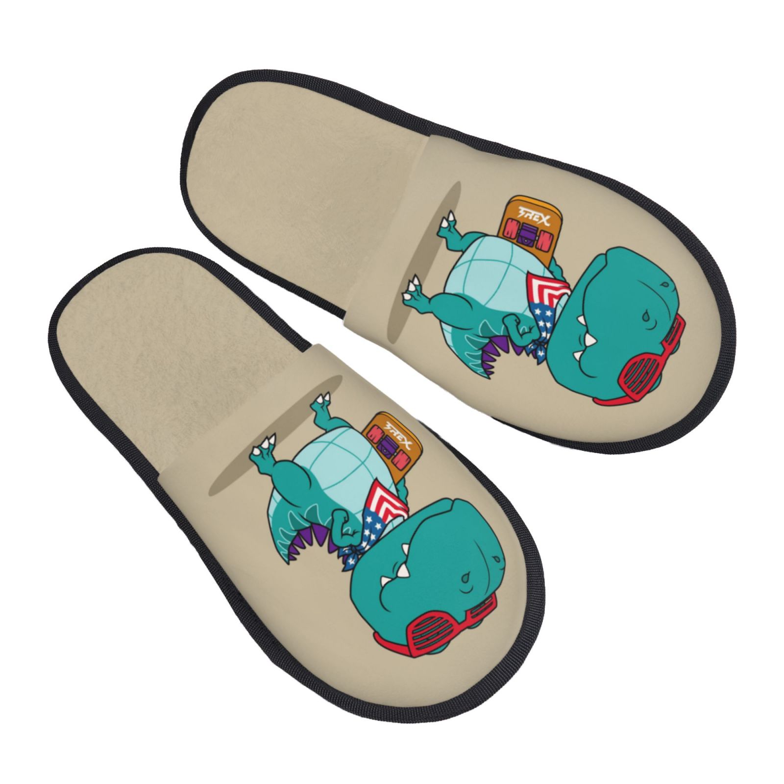 Bingfone Cool Dino Playing Skateboard House Slippers For Women Men With ...