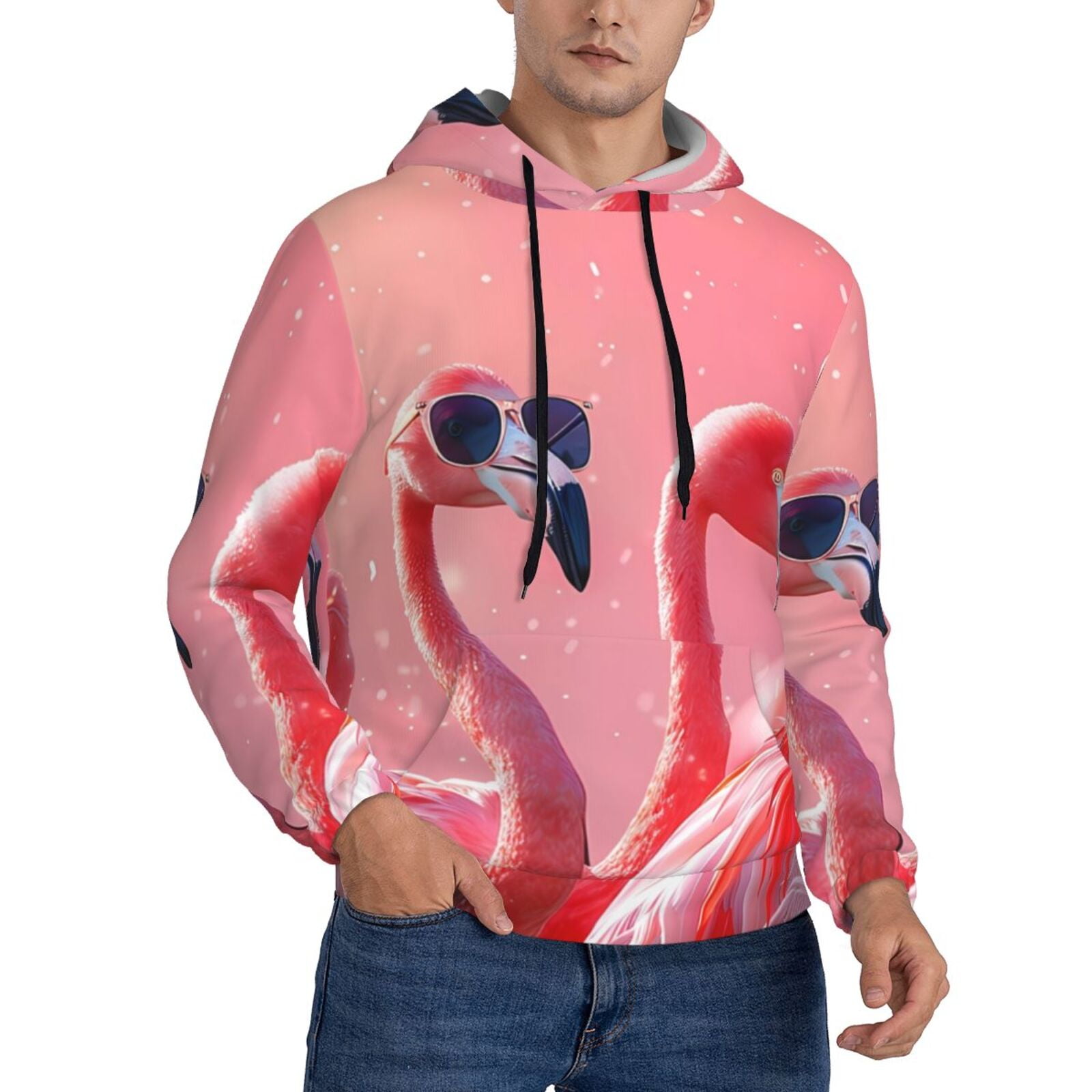 Bingfone Cool Flamingos Sunglasses Scene Men's Drawstring Hoodie Long ...