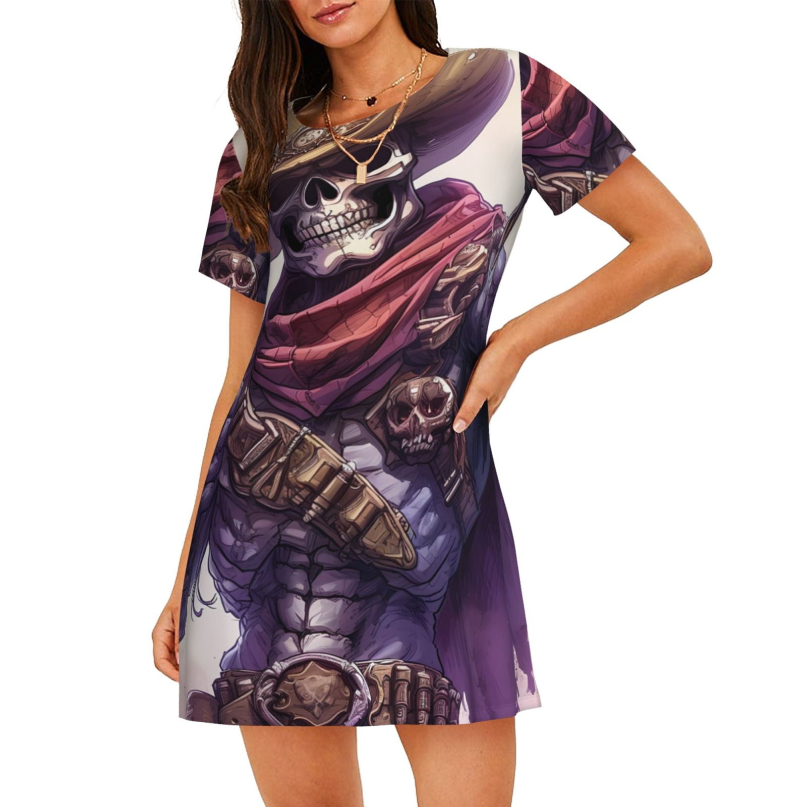 Bingfone Cool Skull Cowboy Nightgowns for Women Sleep Shirts Short ...