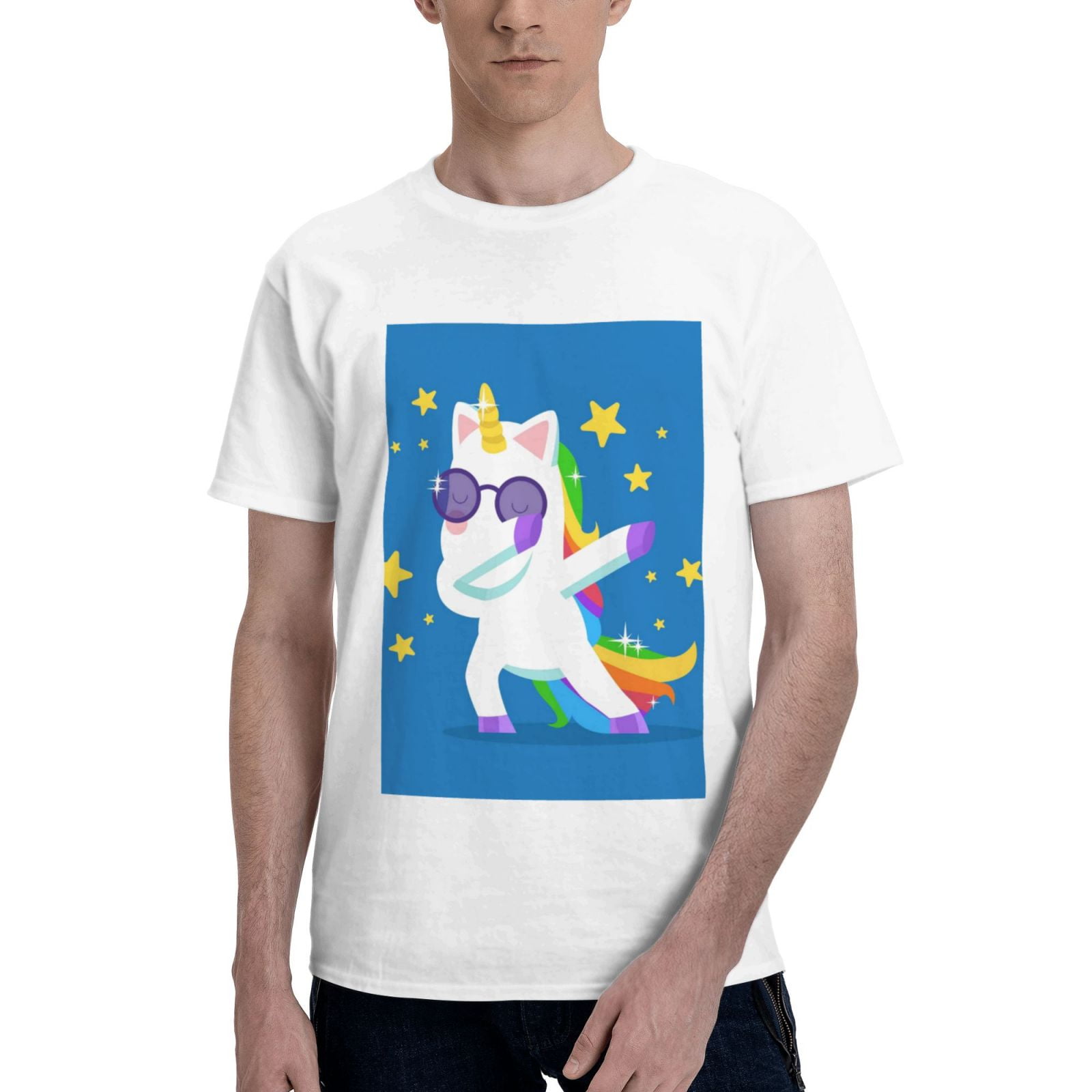 Bingfone Cool Unicorn Star Golden Men'S Loose Fit Short-Sleeve Pocket T ...