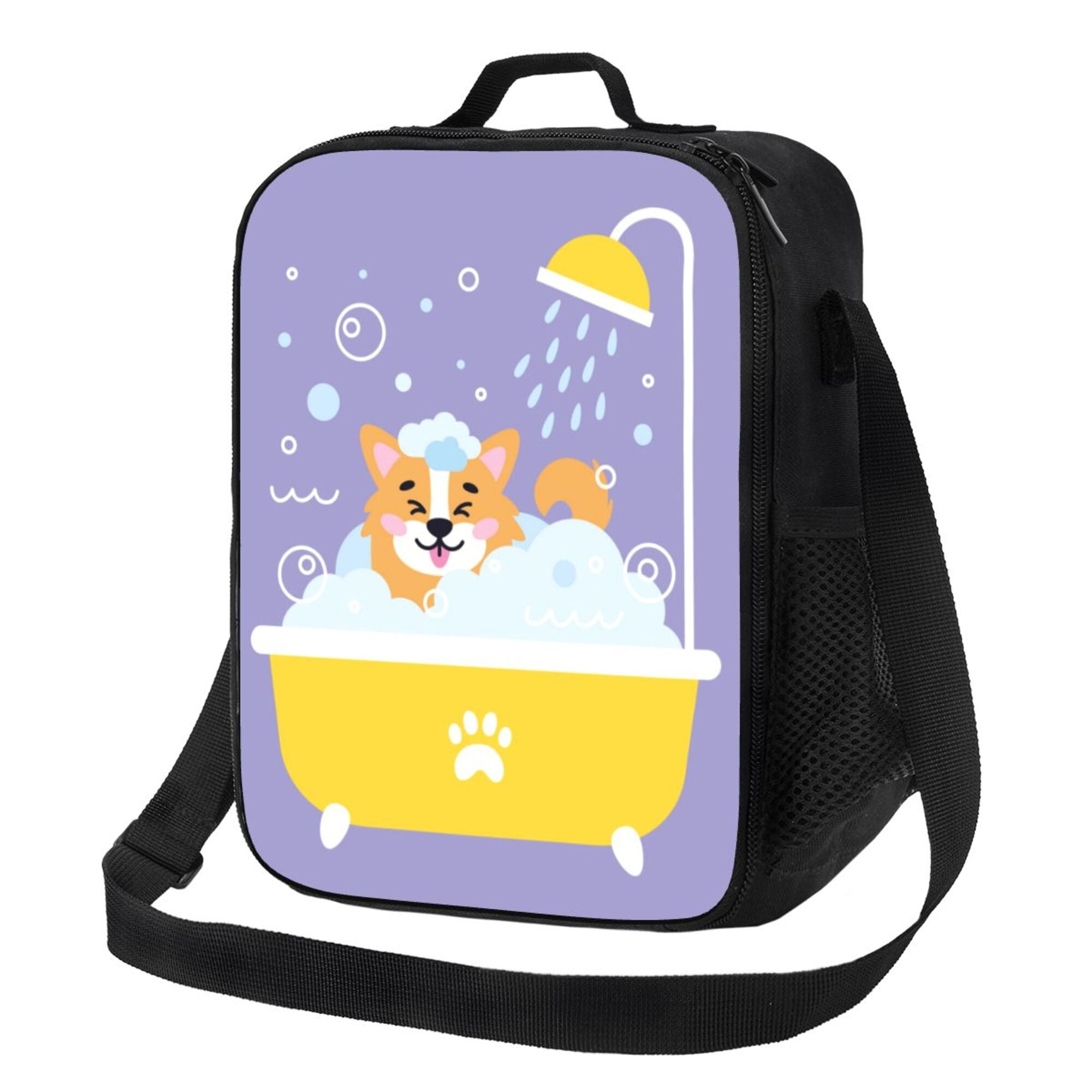 Bingfone Corgi Washing in Bathtub Reusable Insulated Lunch Bag Cooler ...