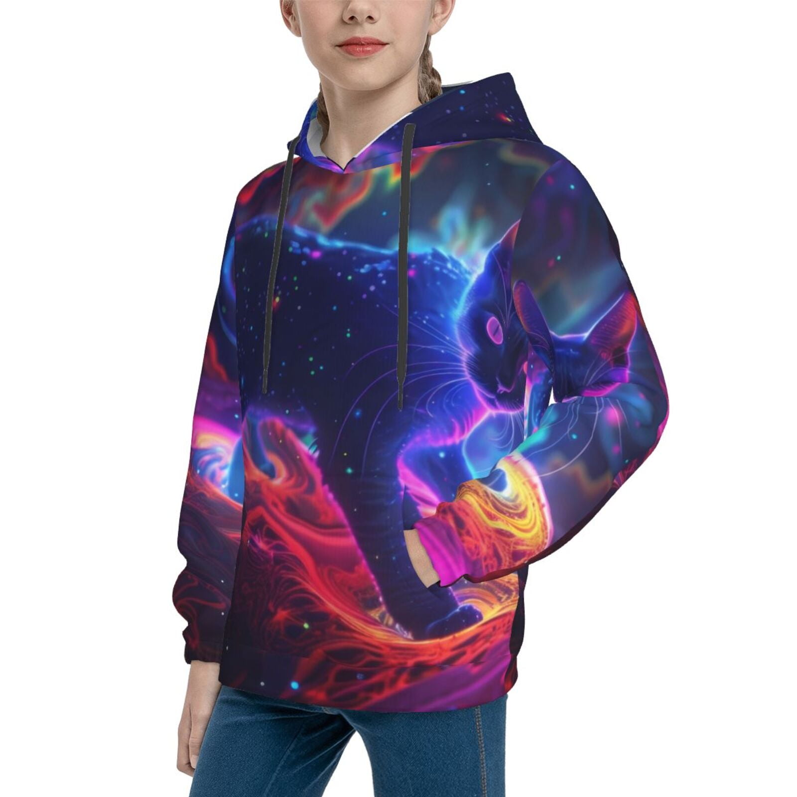 Bingfone Cosmic Cat Psychedelic Journey Pattern Youth Classic Hoodies ...