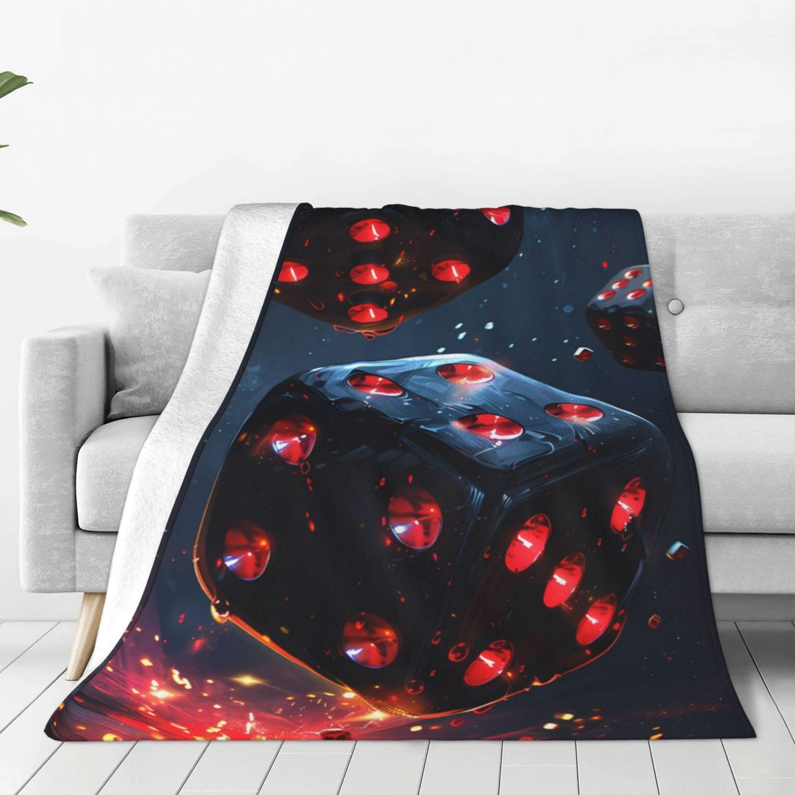 Bingfone Cosmic Red Sparkle Dice Print Flannel Fleece Blanket Throw ...