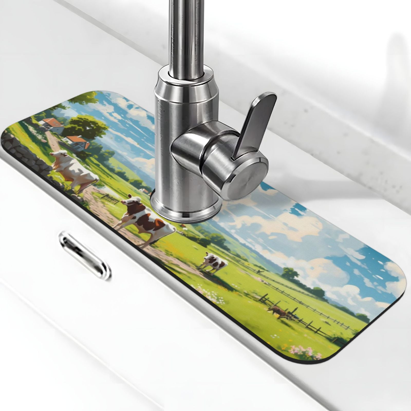 Bingfone Countryside Farm Cow Print Splash Guard for Sink Faucet,Super ...
