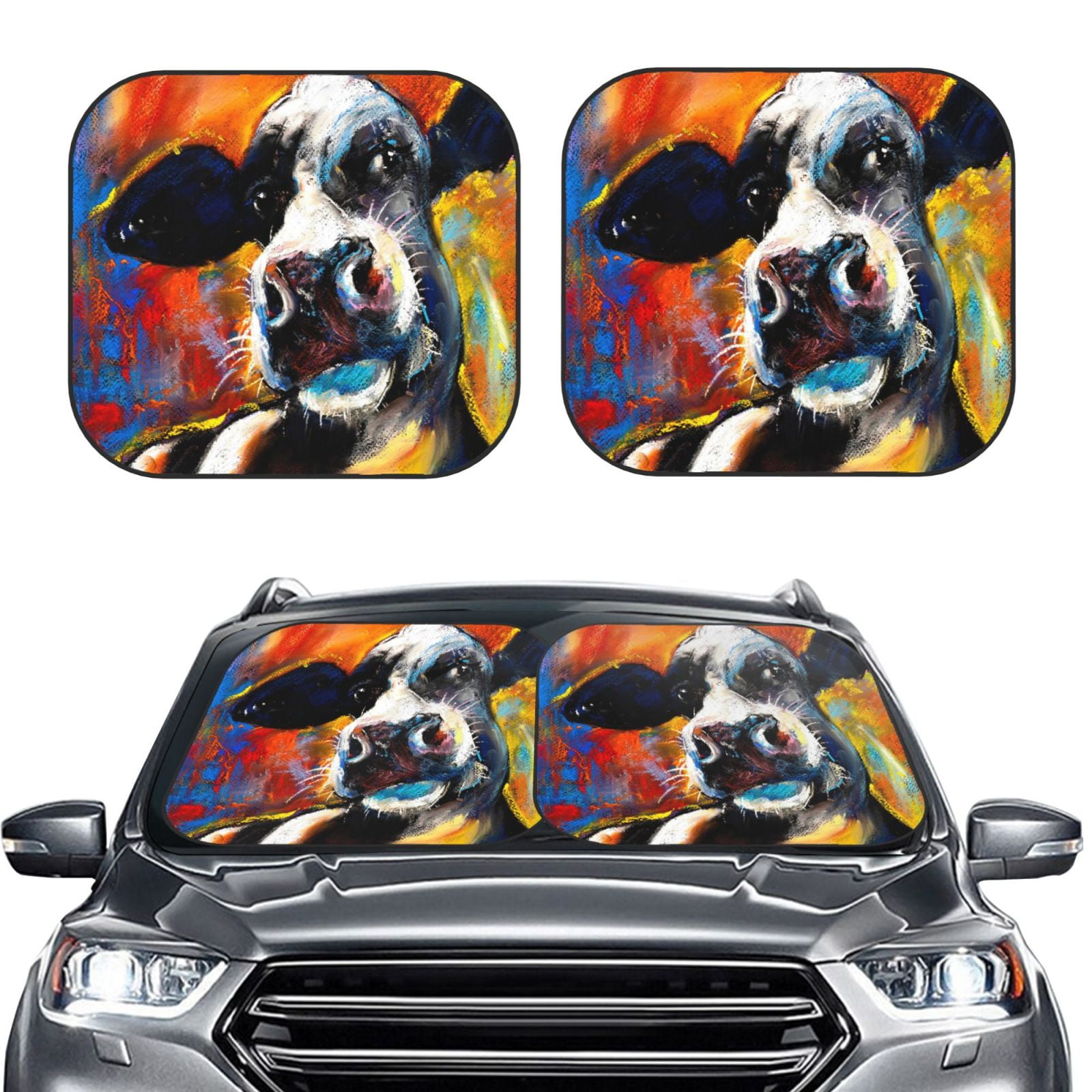Bingfone Cow Print 2-Piece Sun Shade Front Windshield - Foldable Car ...