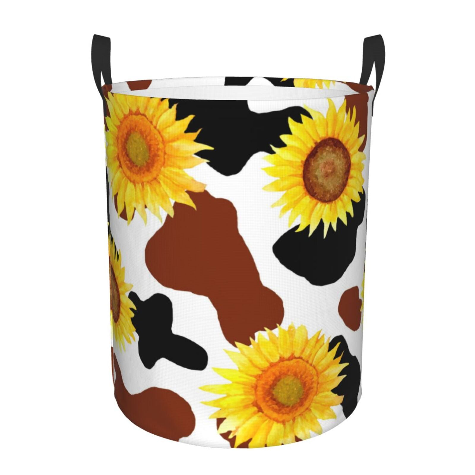 Bingfone Cow Print Sunflower Waterproof Foldable Laundry Hamper Bucket ...