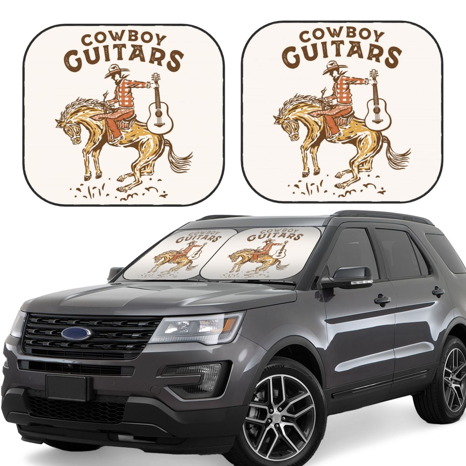 Bingfone Cowboy Rodeo Guitar Windshield Sun Shade 2-Piece Foldable Car ...