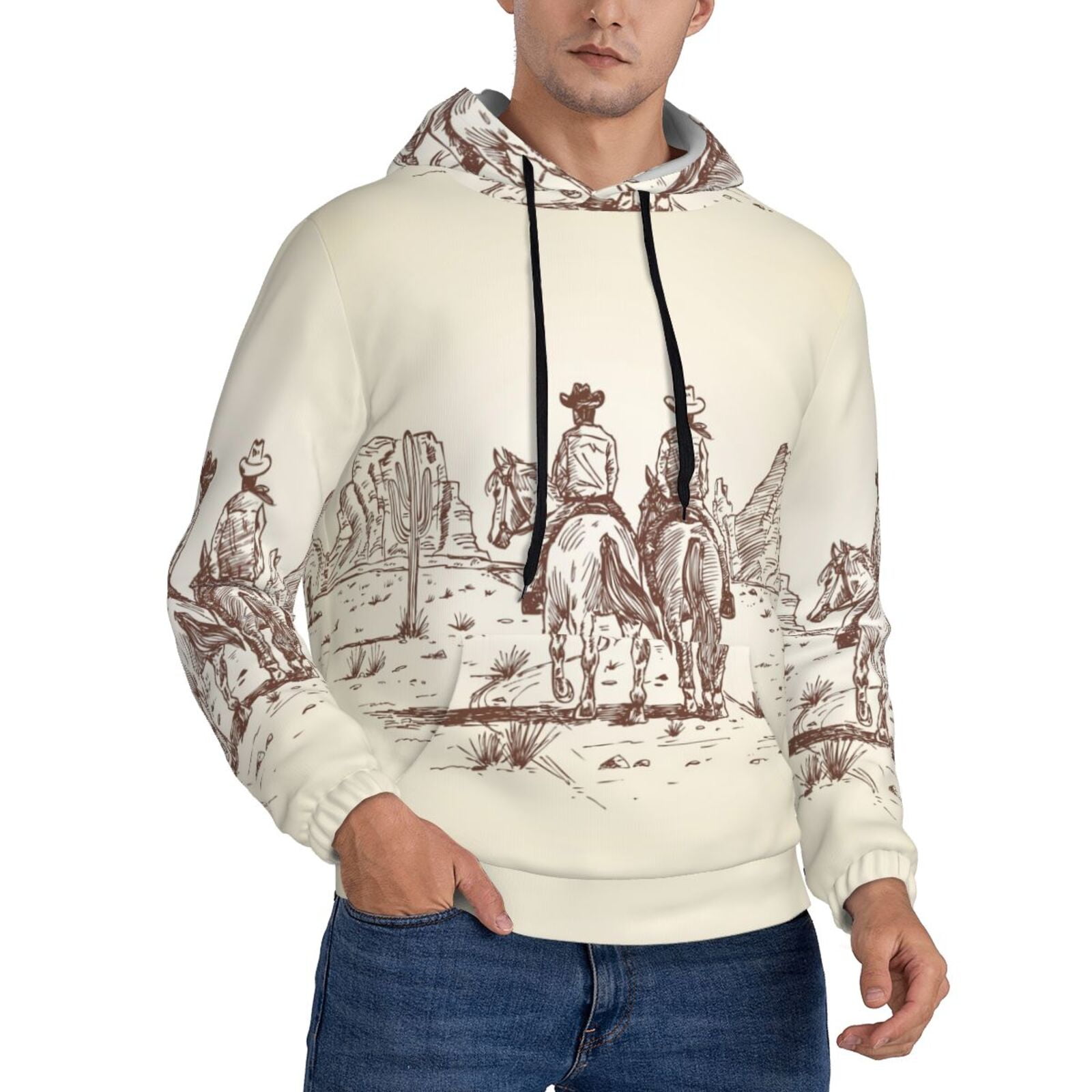 Bingfone Cowboys Riding Horses Men's Drawstring Hoodie Long Sleeve ...