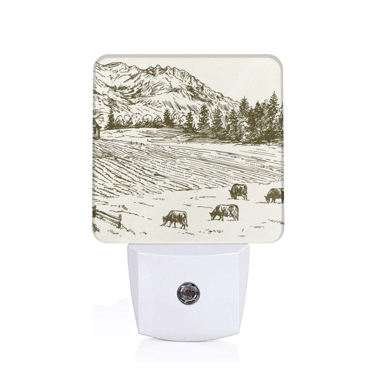 Bingfone Cows Grazing On Meadow Print Night Lights Plug into Wall,Dusk ...