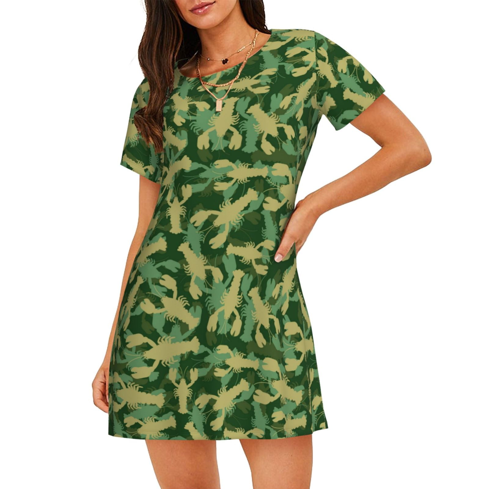 Bingfone Crayfish Army Nightgowns for Women Sleep Shirts Short Sleeve ...