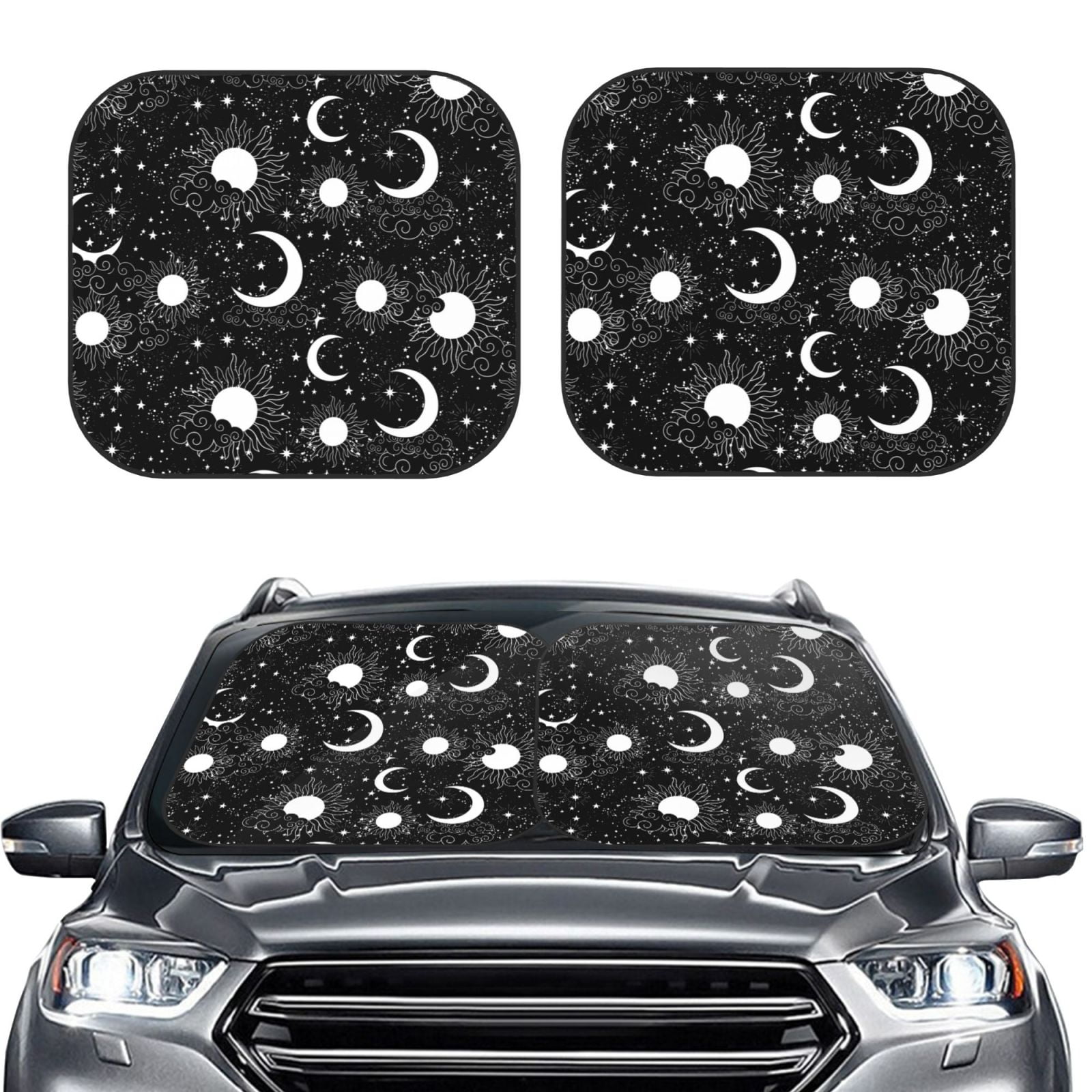 Bingfone Crescent And Stars Windshield Sun Shade 2-Piece Foldable Car ...