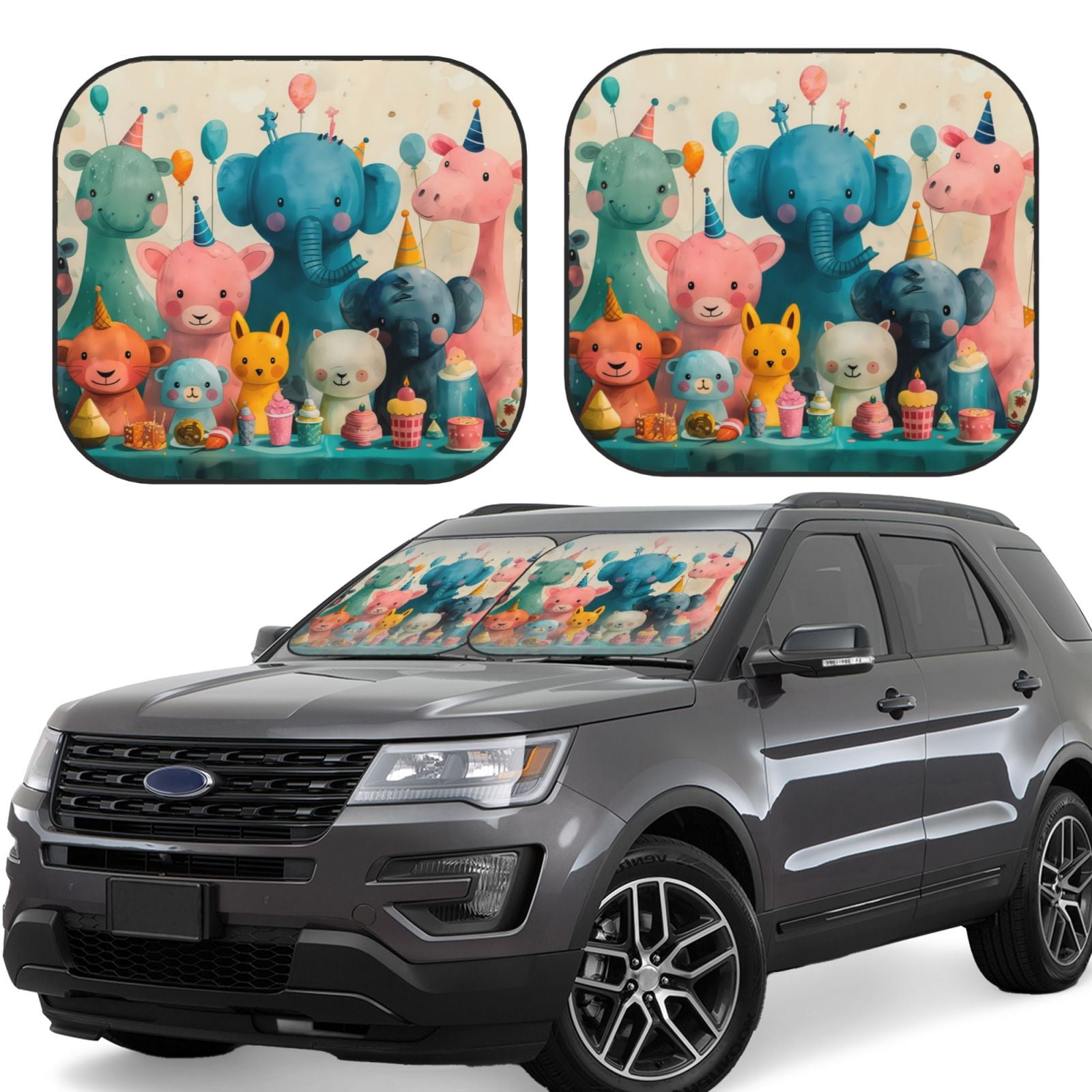 Bingfone Cute Animal Party Windshield Sun Shade 2-Piece Foldable Car ...
