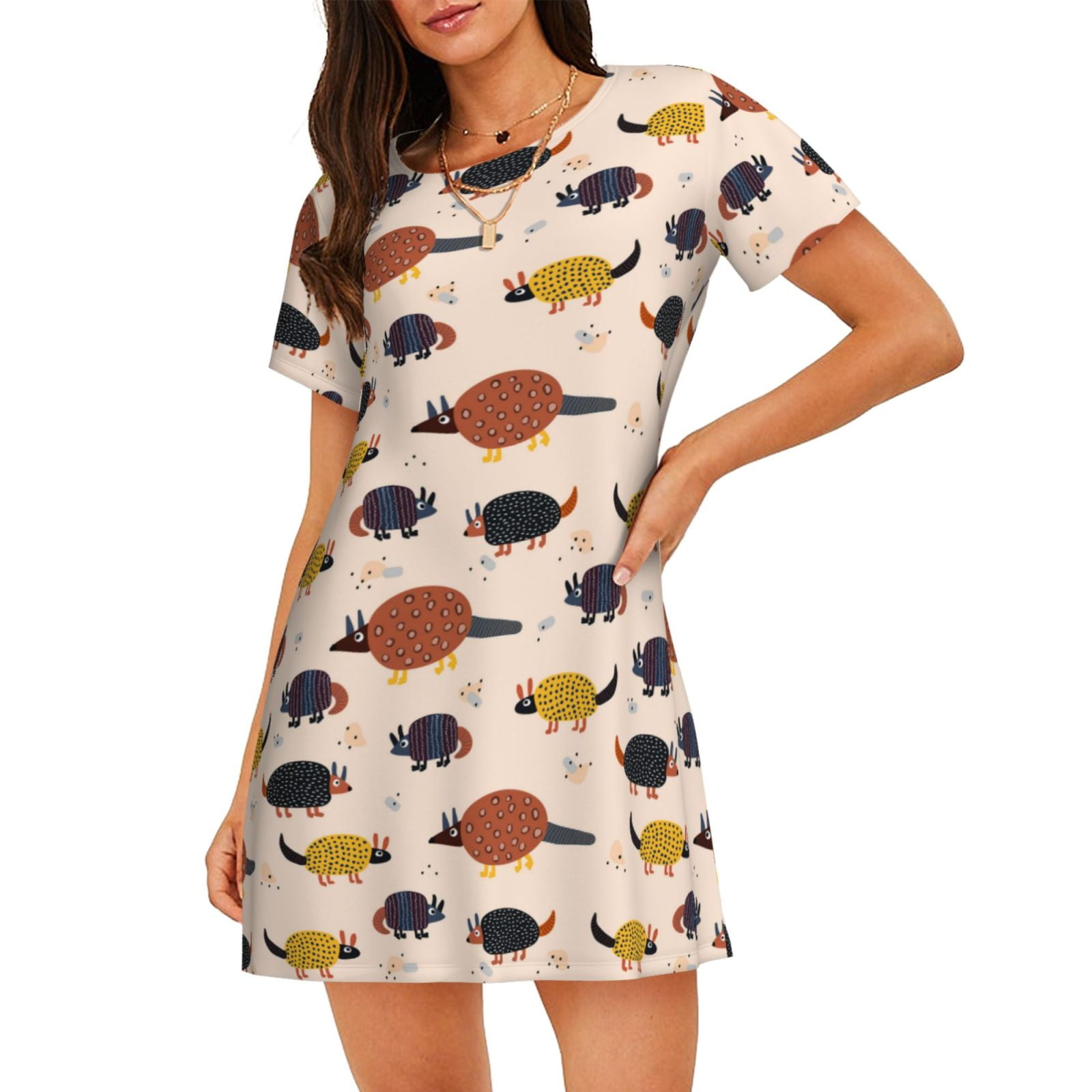 Bingfone Cute Armadillo1 Nightgowns for Women Sleep Shirts Short Sleeve ...