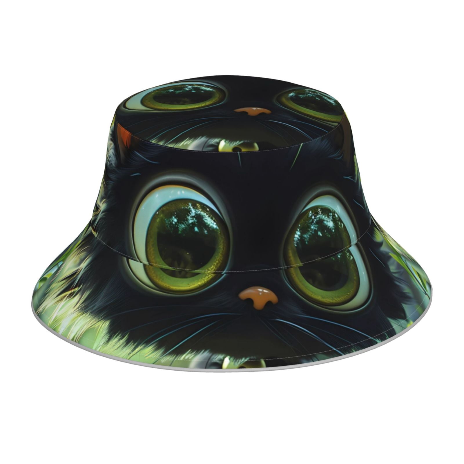 Bingfone Cute Big-Eyed Black Cat Bucket Hat for Men Women,Packable ...