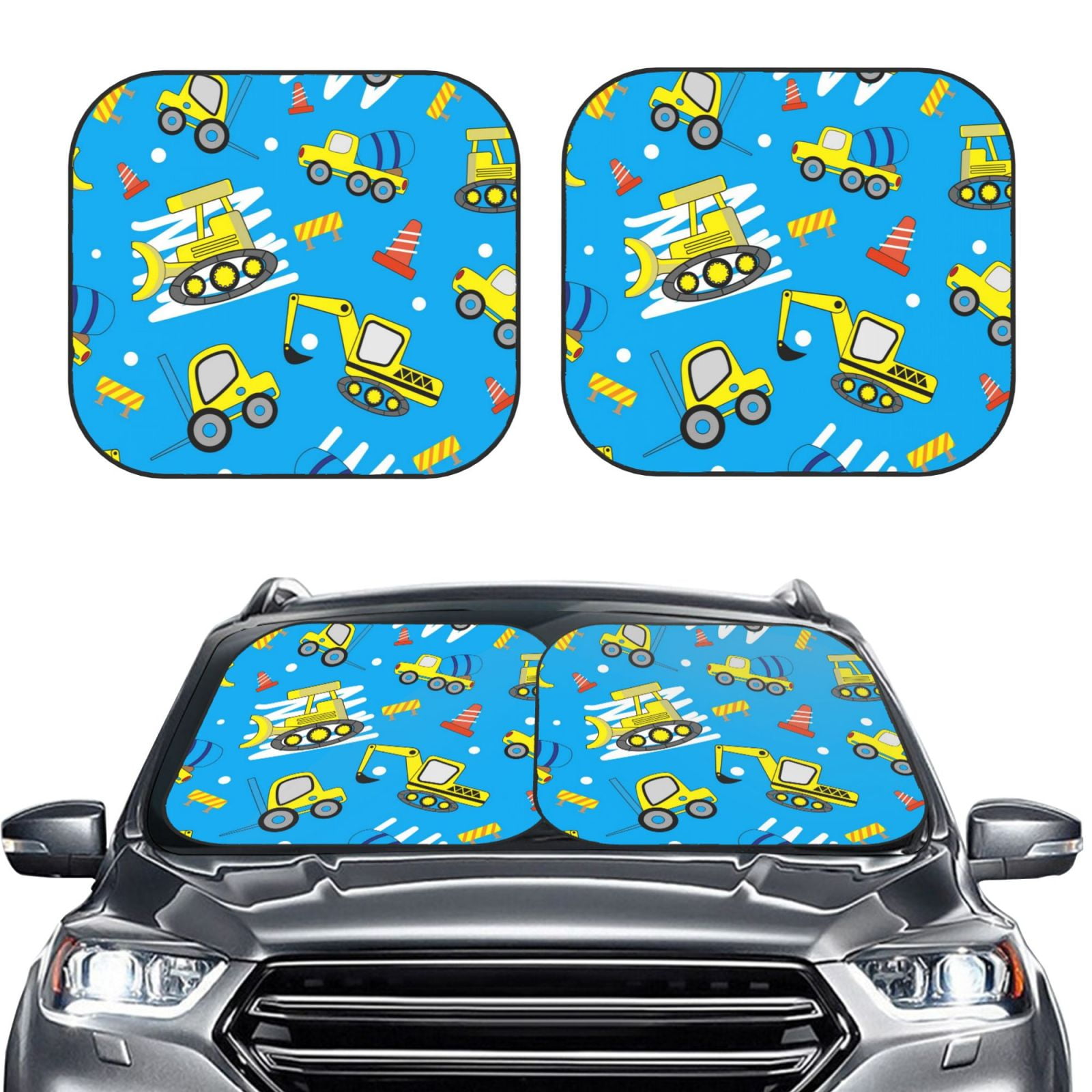 Bingfone Cute Car Cartoon Print 2-Piece Sun Shade Front Windshield ...