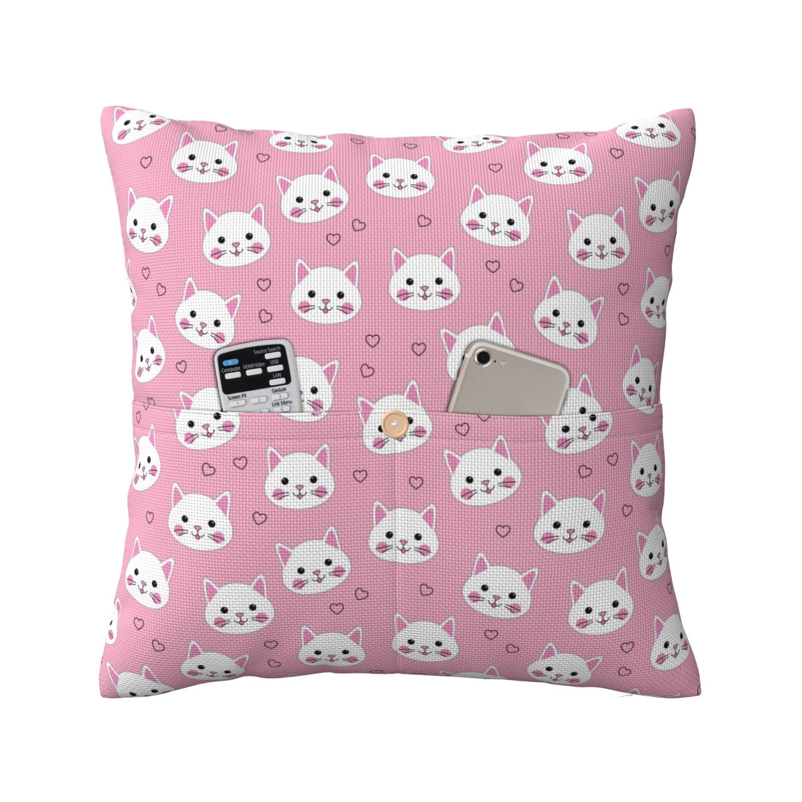 Bingfone Cute Cat Linen Throw Pillow Covers Cushion Case Pocket Button ...