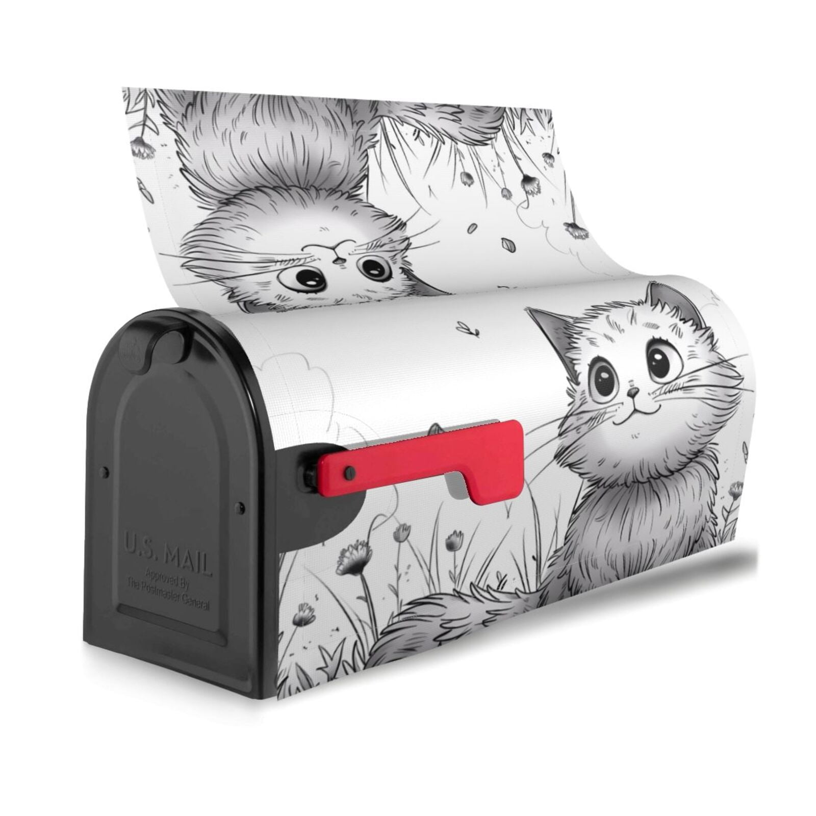 Bingfone Cute Cat Meadow Sketch Magnetic Mailbox Cover Standard Size ...