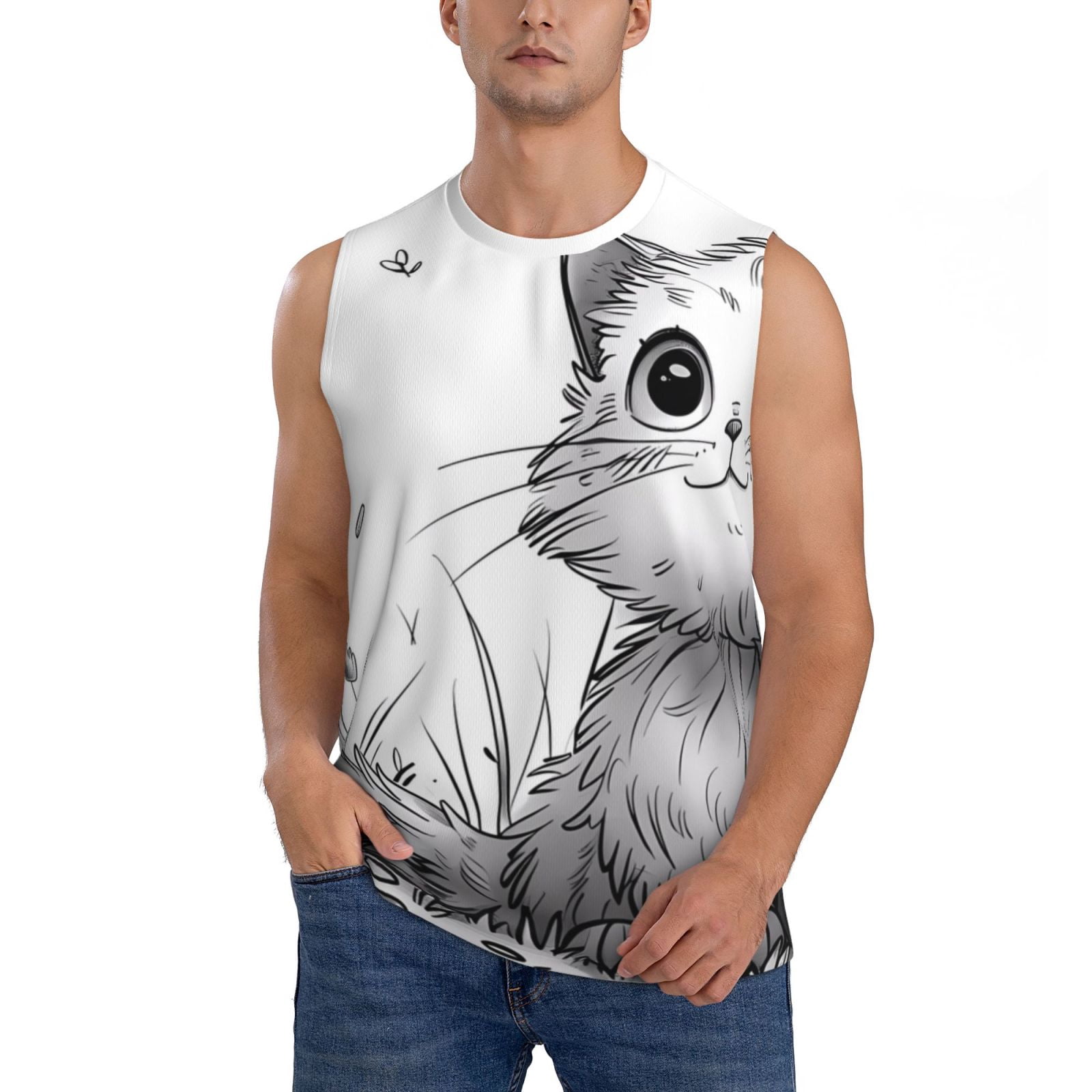 Bingfone Cute Cat Meadow Sketch Pattern Men's Tank Tops Workout ...