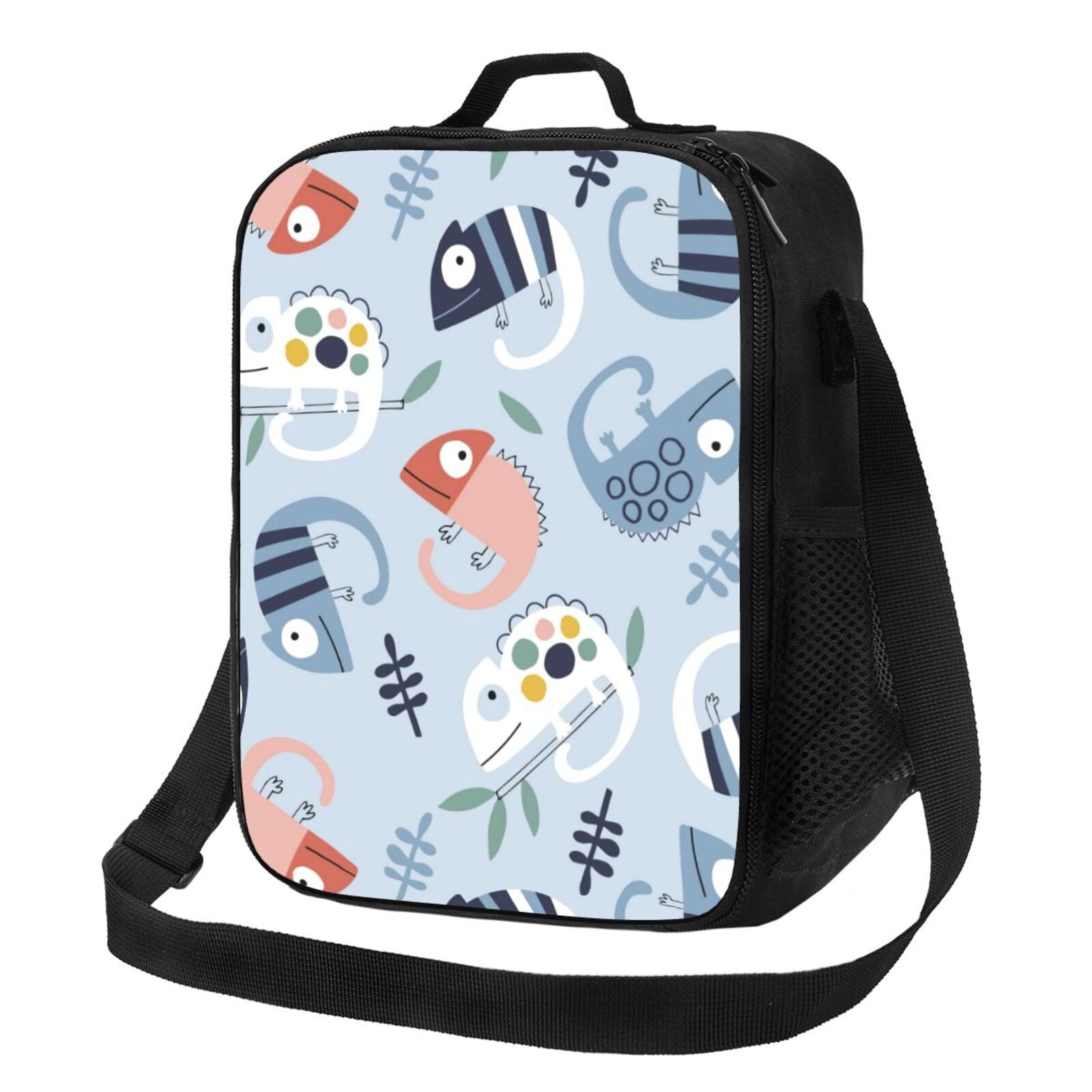 Bingfone Cute Chameleons On Blue Background Reusable Insulated Lunch ...