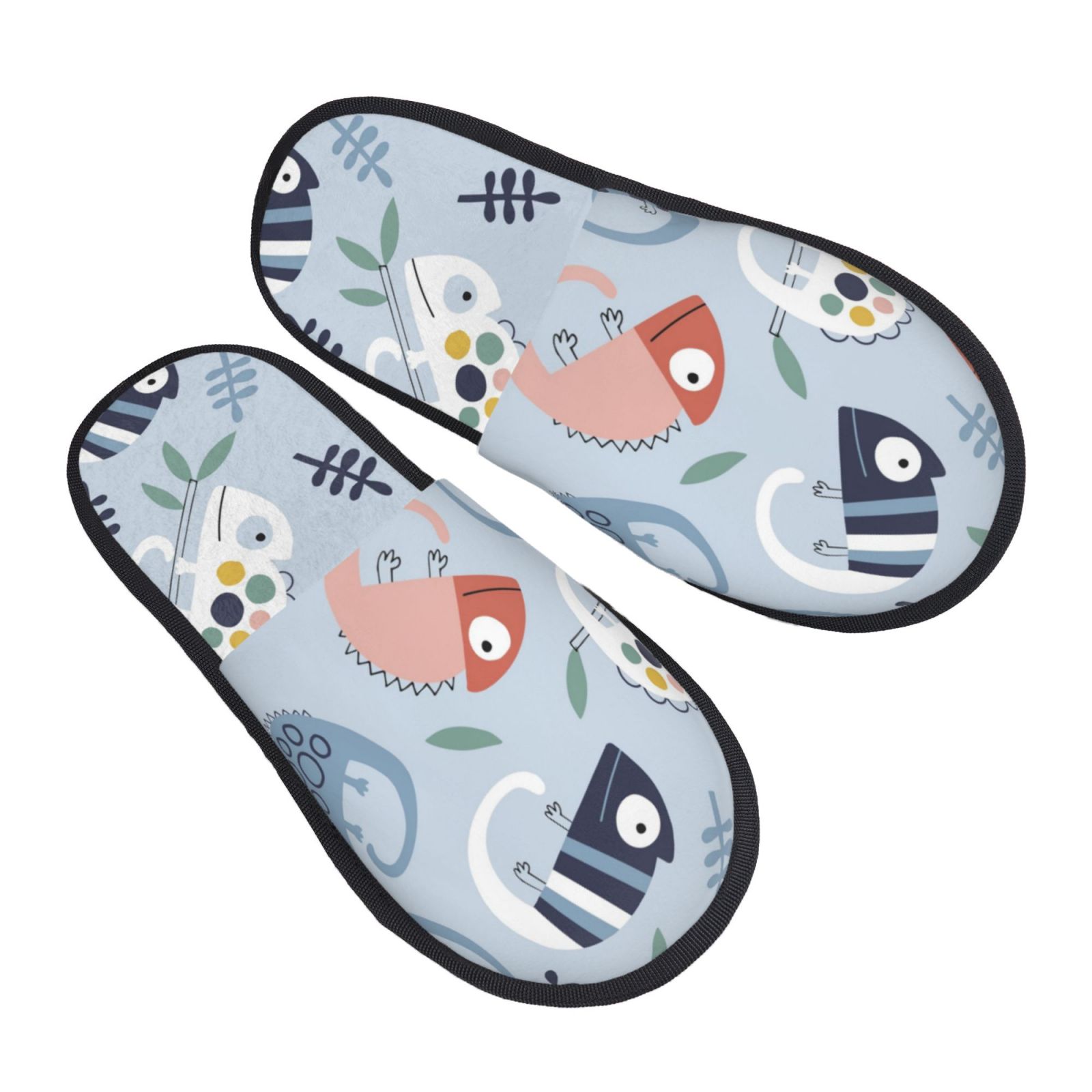 Bingfone Cute Chameleons On Blue House Slippers For Women Men With Soft ...
