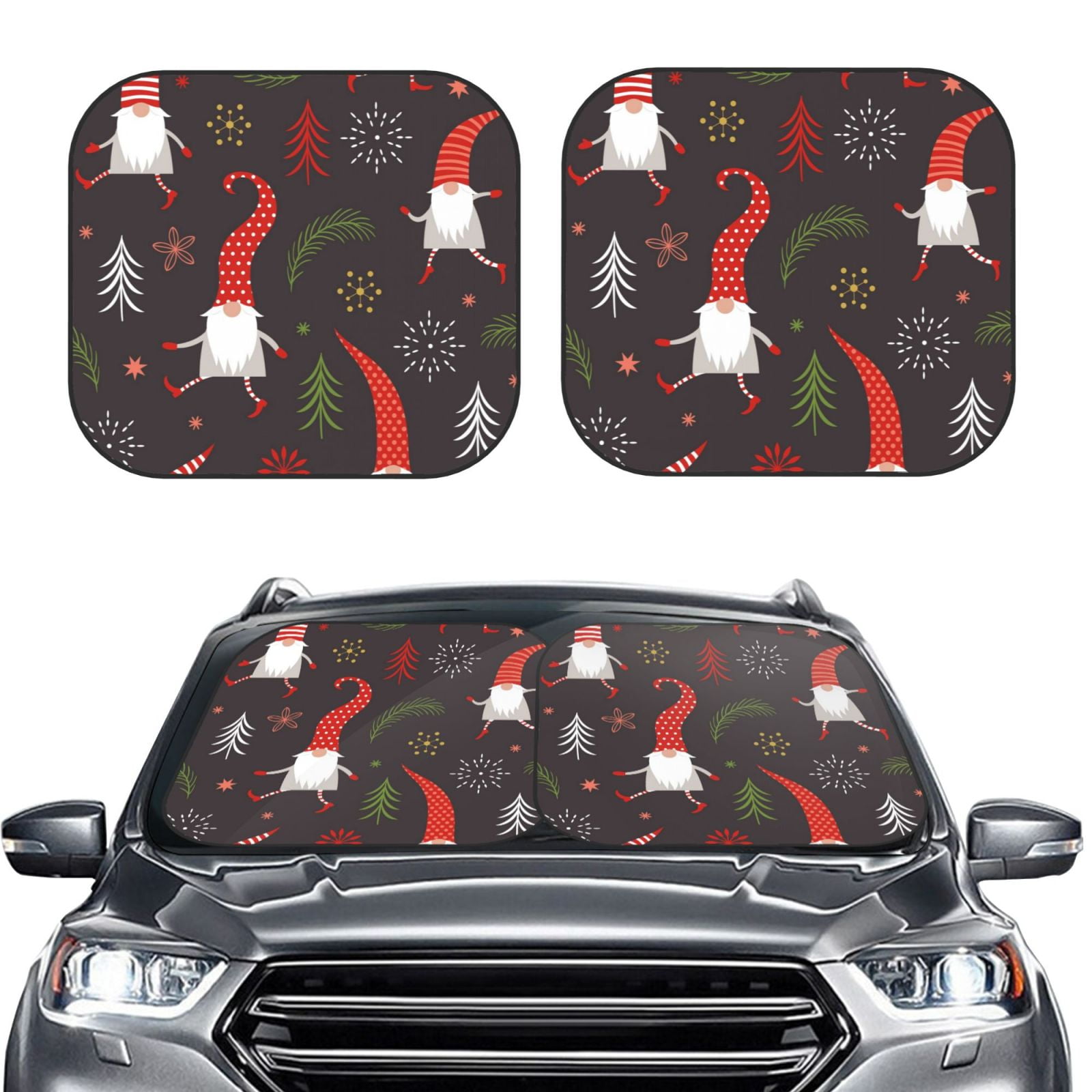 Bingfone Cute Christmas Gnomes Print 2-Piece Sun Shade Front Windshield ...