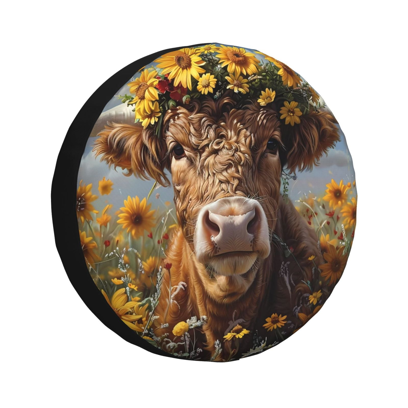 Bingfone Cute Cow Sunflower Crown A Spare Tire Cover Weatherproof ...