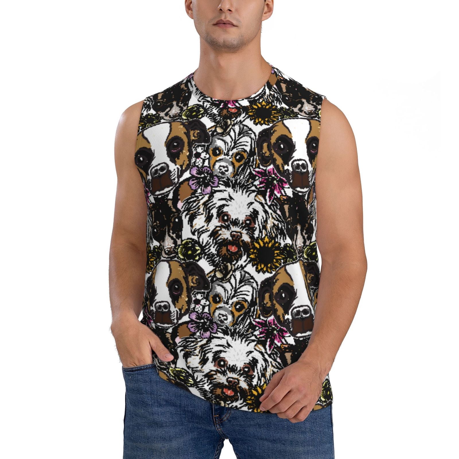 Bingfone Cute Dogs Puppy2 Pattern Men's Tank Tops Workout Sleeveless ...