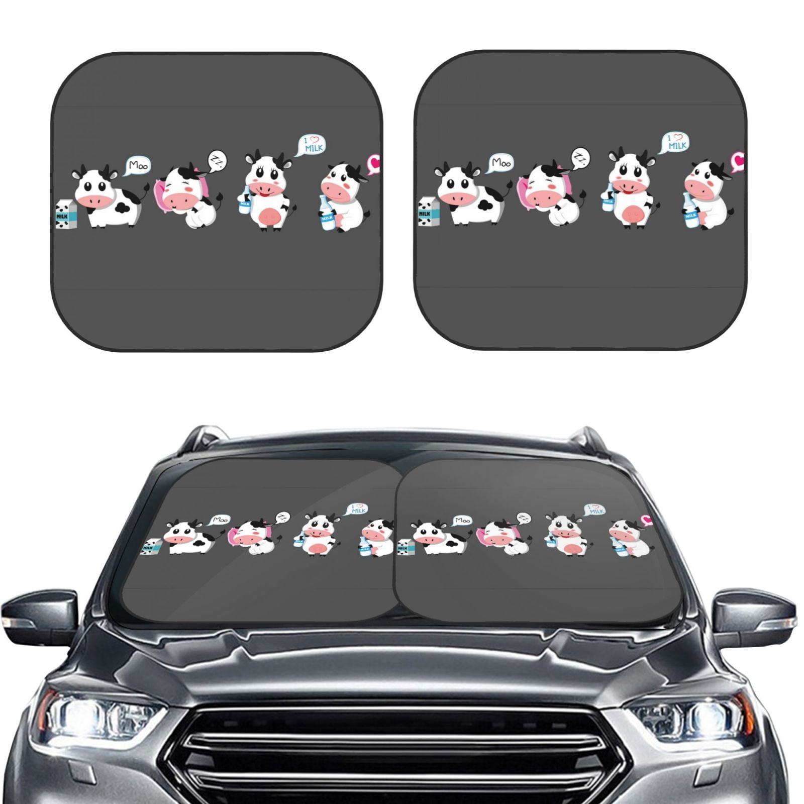 Bingfone Cute Farm Milk Animal Print 2-Piece Sun Shade Front Windshield ...