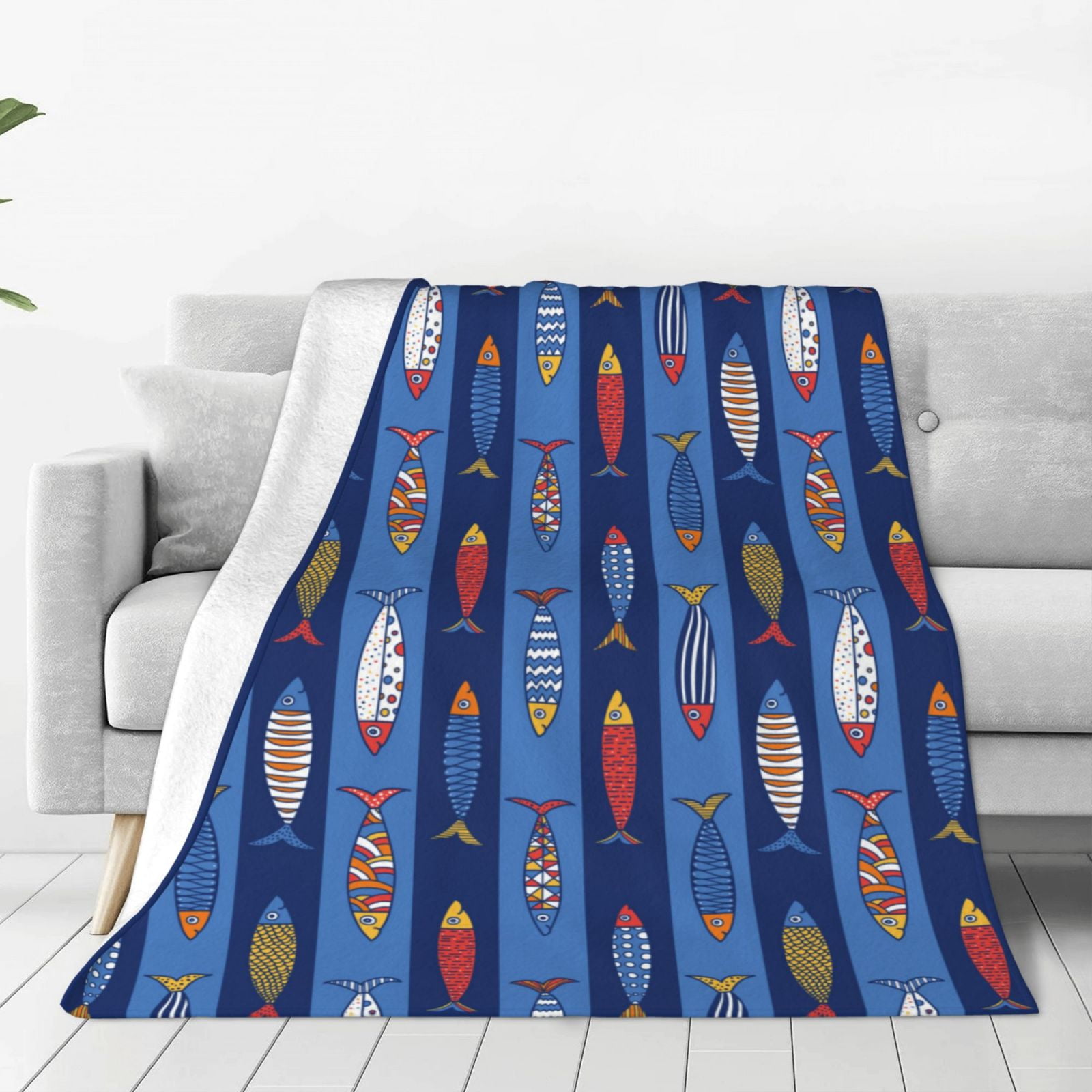 Bingfone Cute Fish Print Flannel Fleece Blanket Throw Blanket for Bed ...