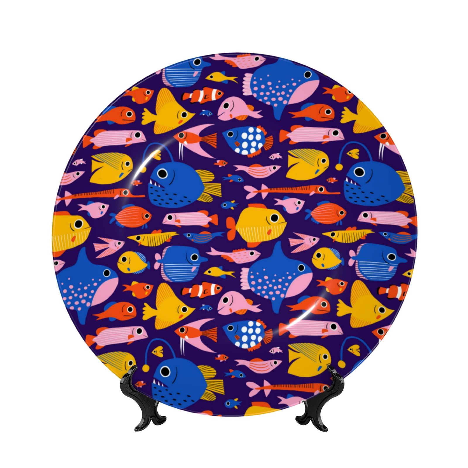 Bingfone Cute Flat Hand Drawn Fishes Print Bone China Dinner Decorative ...