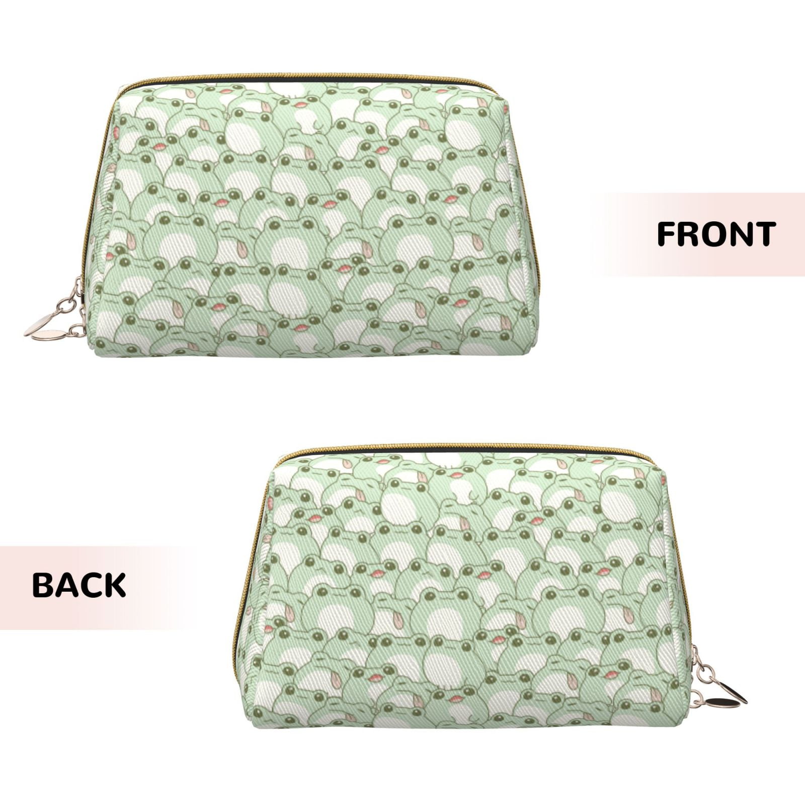 Bingfone Cute Frog Print Leather Makeup Bag, Portable Hand-held Zipper ...