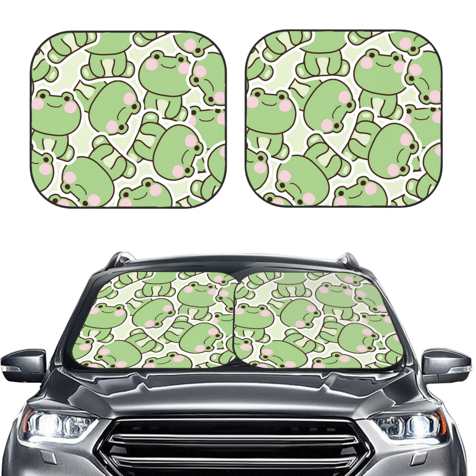 Bingfone Cute Frog Windshield Sun Shade 2-Piece Foldable Car Front ...
