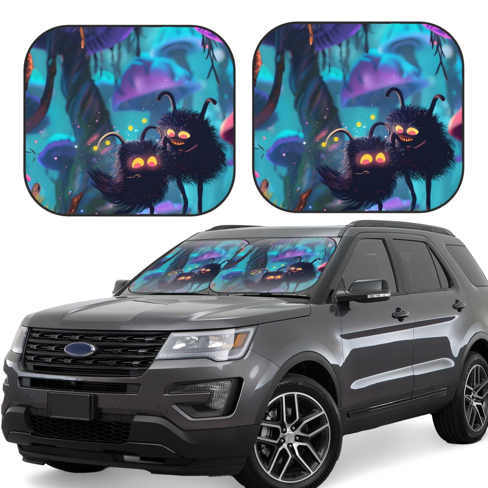 Bingfone Cute Fuzzy Fantasy Creatures Windshield Sun Shade 2-Piece ...