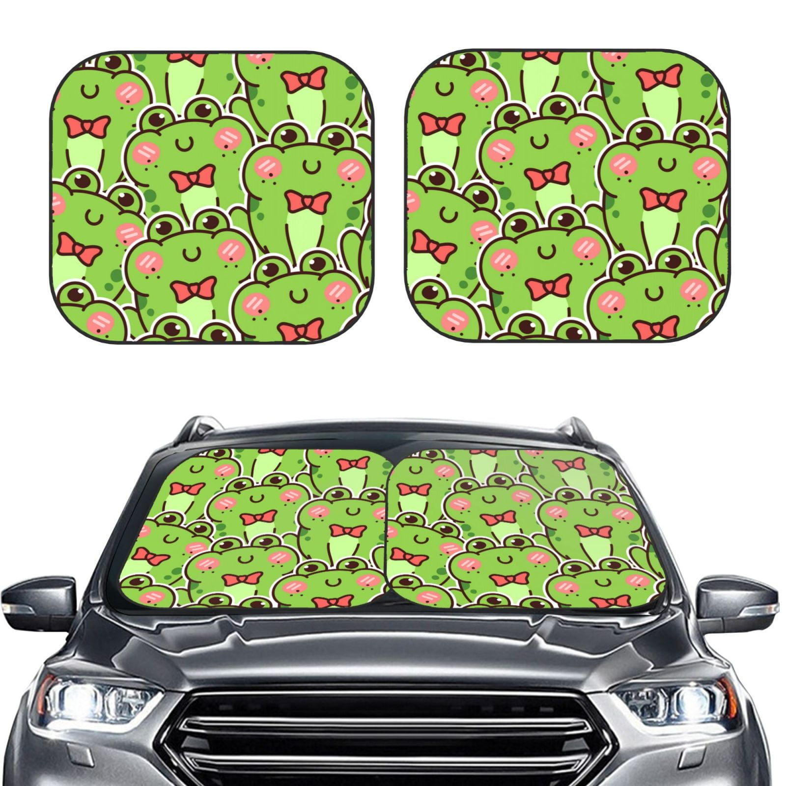 Bingfone Cute Green Frog Windshield Sun Shade 2-Piece Foldable Car ...