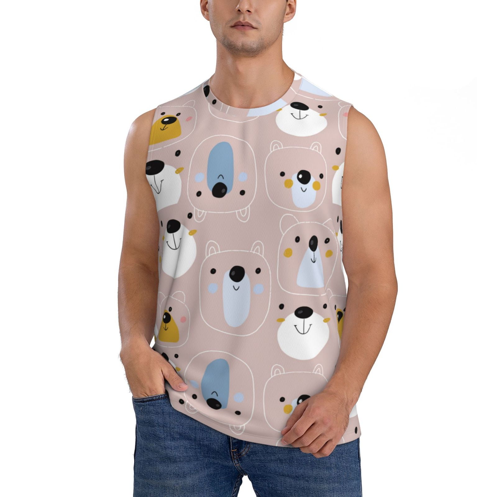 Bingfone Cute Hand Drawn Bear Pattern Men's Tank Tops Workout ...