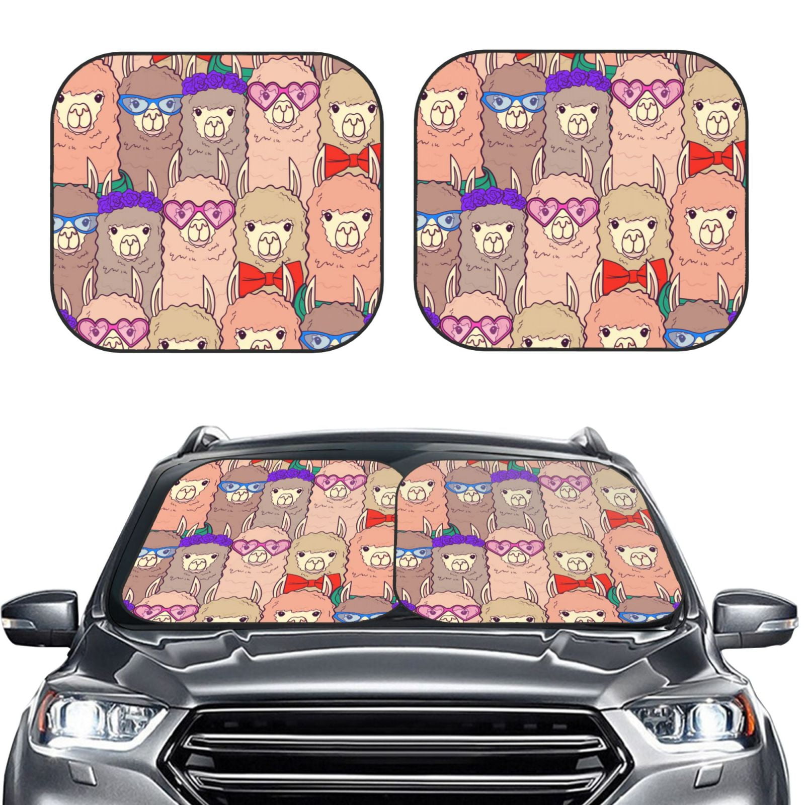 Bingfone Cute Lamas Windshield Sun Shade 2-Piece Foldable Car Front ...