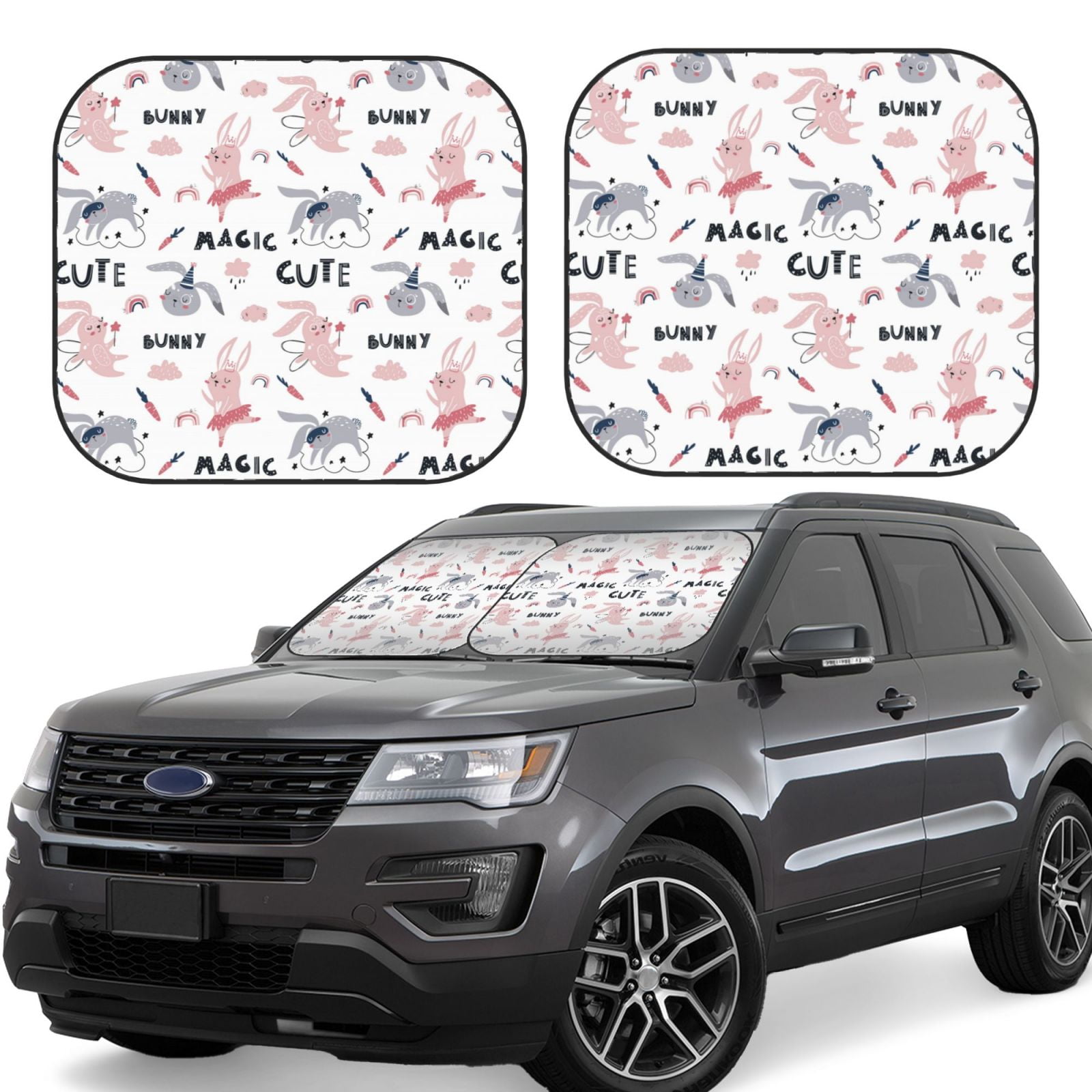 Bingfone Cute Magic Bunny Windshield Sun Shade 2-Piece Foldable Car ...