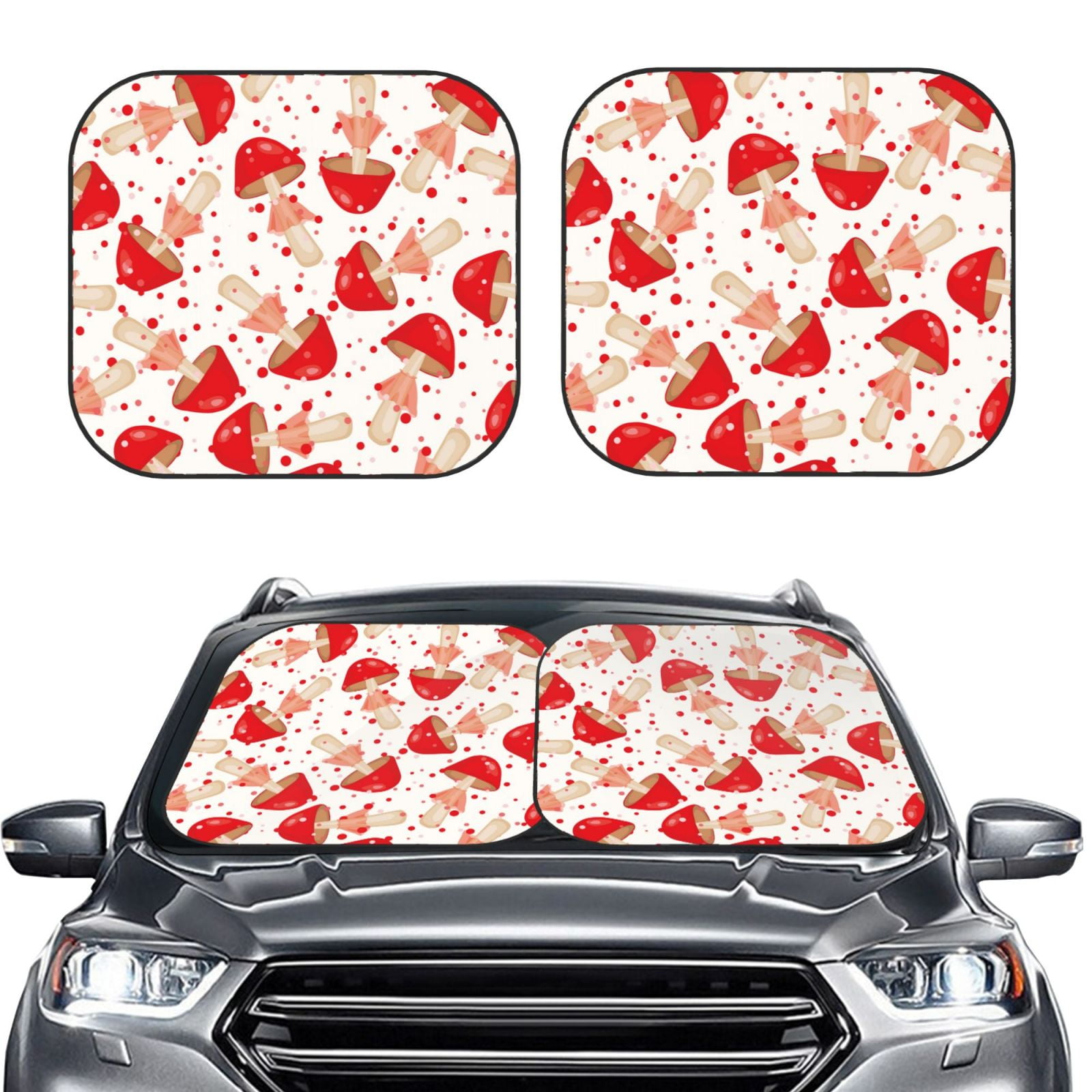 Bingfone Cute Mushroom Windshield Sun Shade 2-Piece Foldable Car Front ...