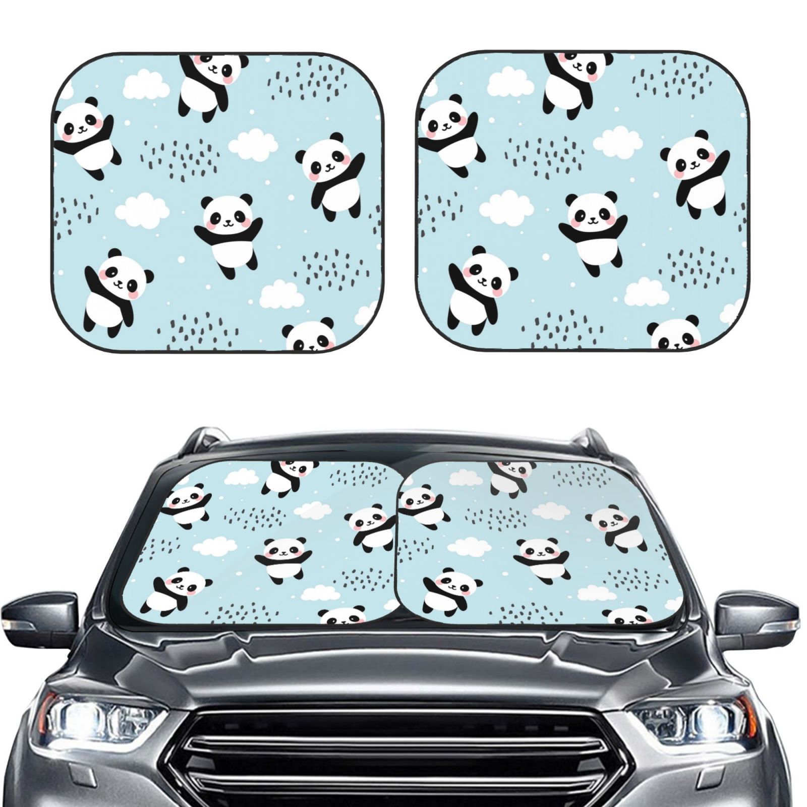 Bingfone Cute Panda Bear Print 2-Piece Sun Shade Front Windshield ...