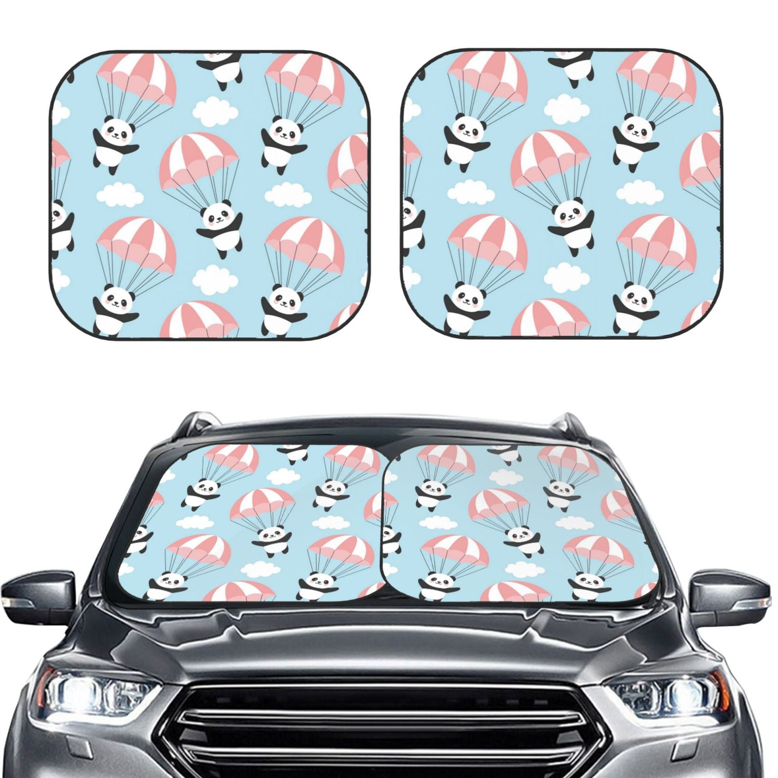 Bingfone Cute Panda Flying In The Sky Print 2-Piece Sun Shade Front ...