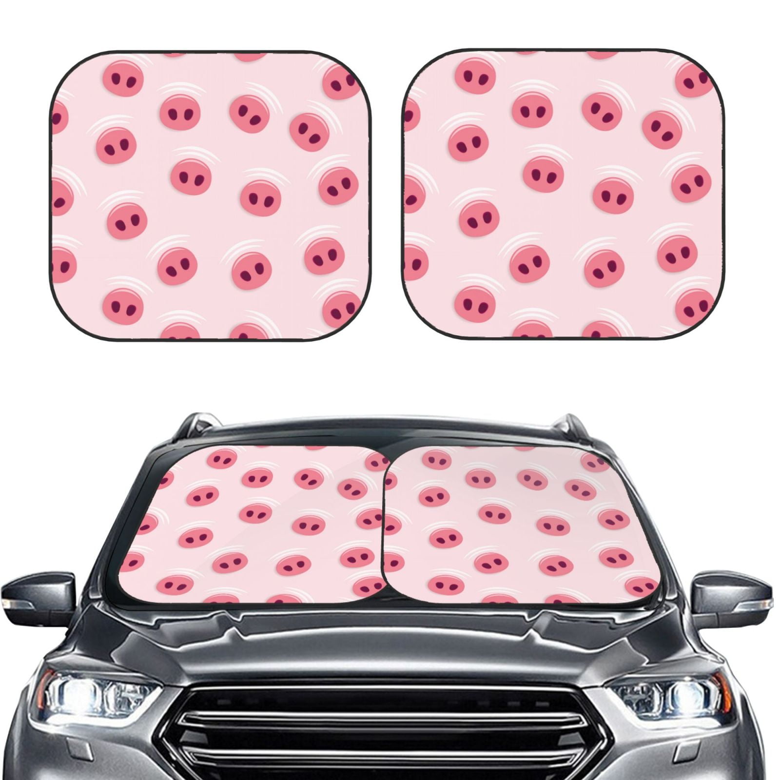 Bingfone Cute Pig Nose Windshield Sun Shade 2-Piece Foldable Car Front ...