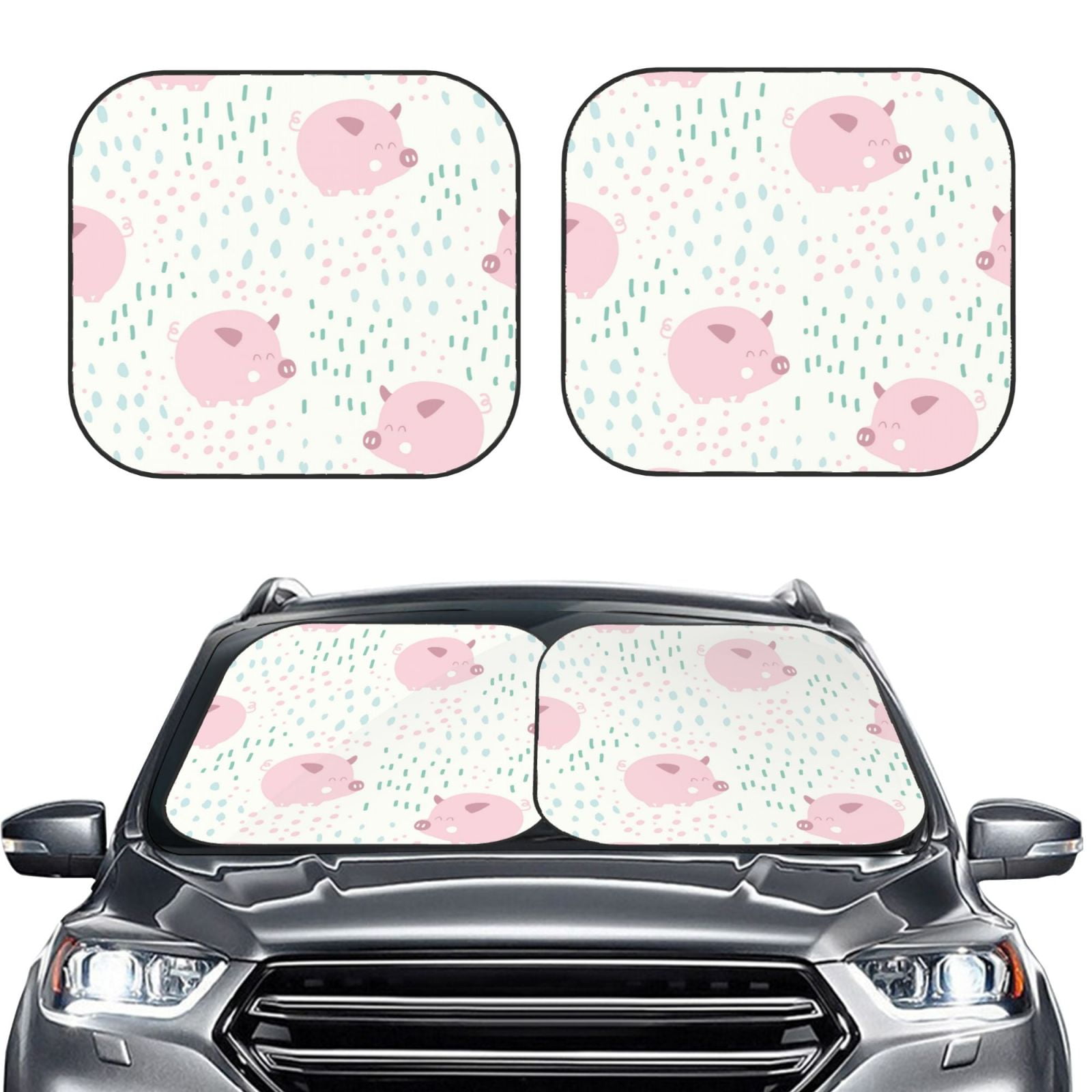 Bingfone Cute Pigs Windshield Sun Shade 2-Piece Foldable Car Front ...