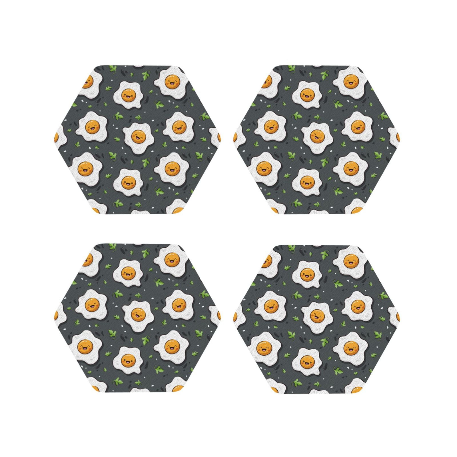 Bingfone Cute Poached Eggs Personalized Coaster Set 4 for Drinks Coffee ...