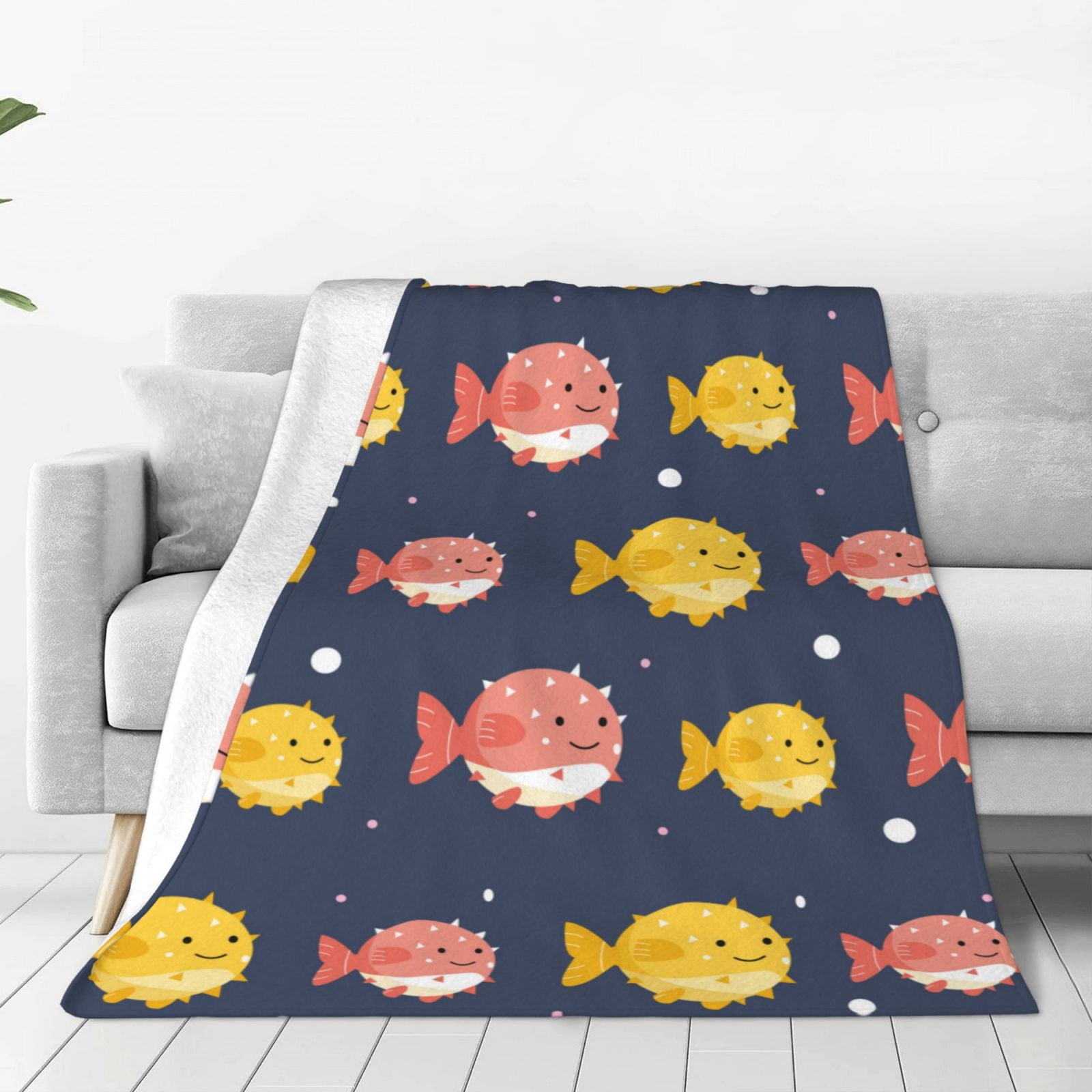 Bingfone Cute Puffer Fish Print Flannel Fleece Blanket Throw Blanket ...