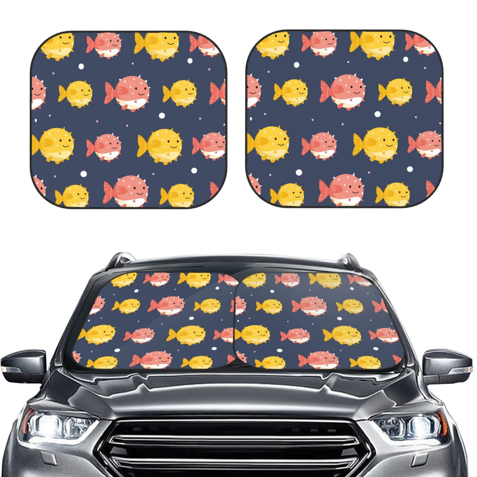 Bingfone Cute Puffer Fish Windshield Sun Shade 2-Piece Foldable Car ...