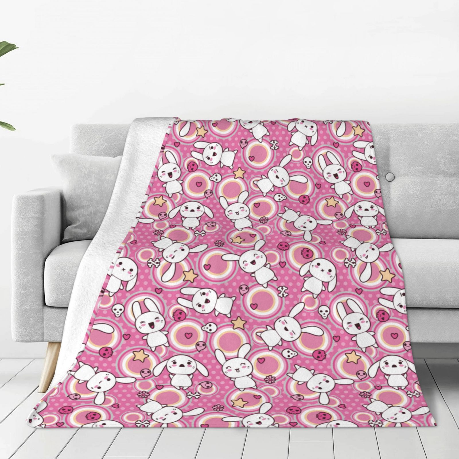 Bingfone Cute Rabbit Print Flannel Fleece Blanket Throw Blanket for Bed ...