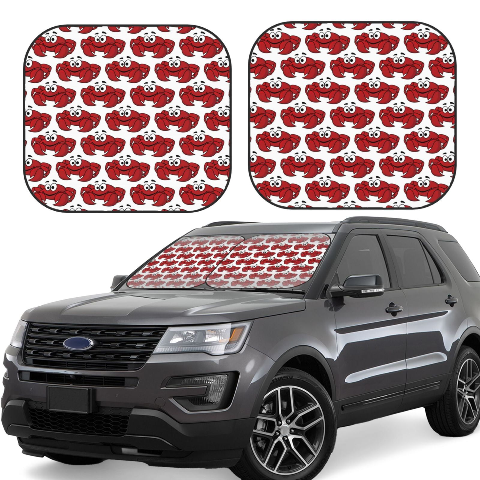 Bingfone Cute Red Crab Windshield Sun Shade 2-Piece Foldable Car Front ...