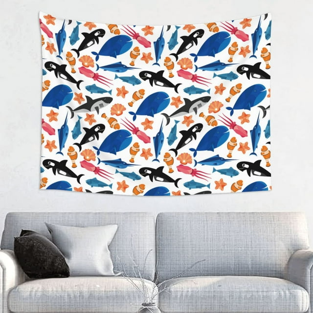 Bingfone Cute Sea Animals Tapestry Wall Hanging Decor for Living Room ...