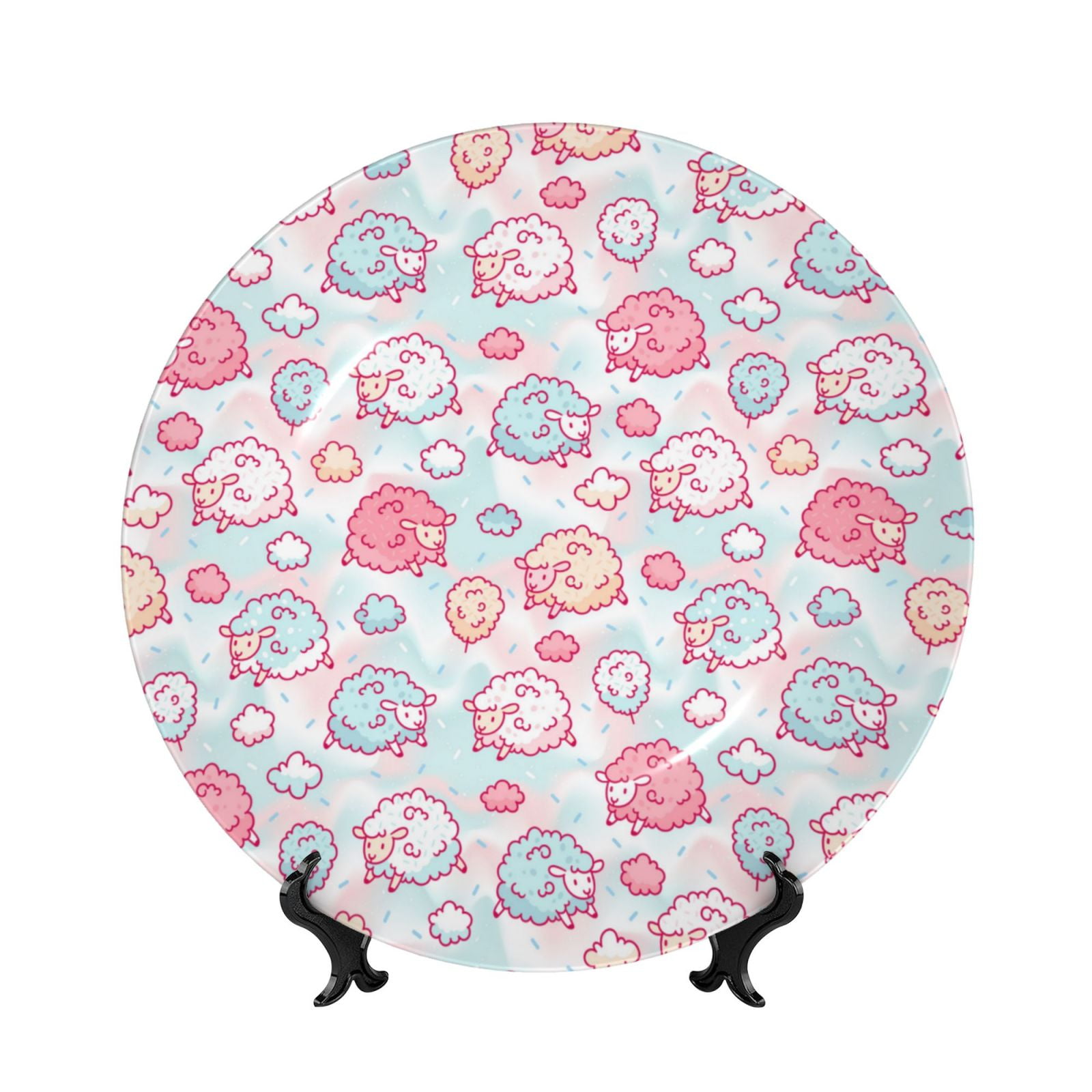 Bingfone Cute Sheep Print Bone China Dinner Decorative Plates,Handmade ...